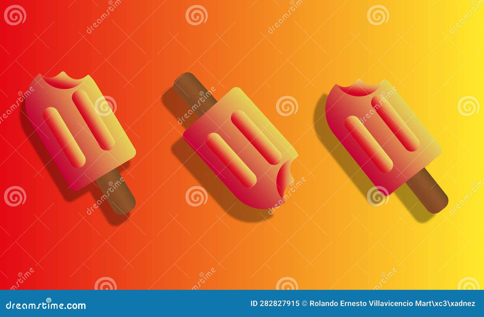 Illustration of Three Popsicles. Ice Creams on Gradient Background with ...