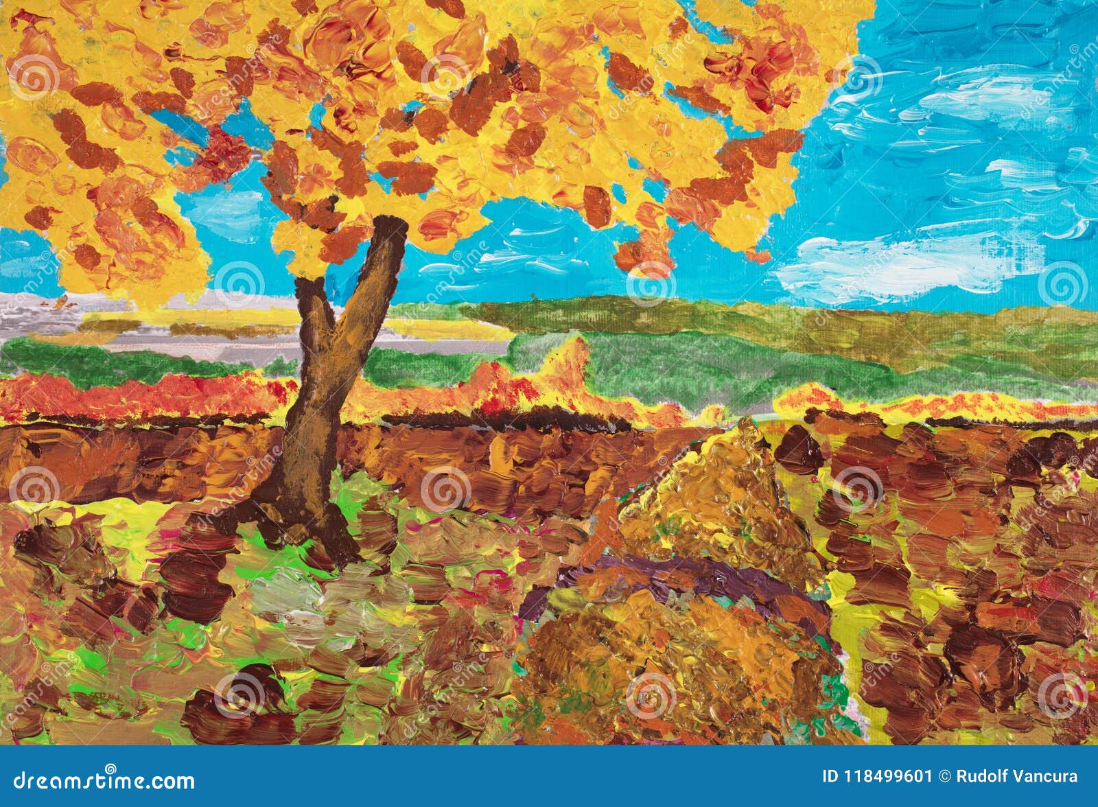 Obraz Olejny Jesieni Drzewo Obraz Stock - Obraz złożonej z drzewo ...
