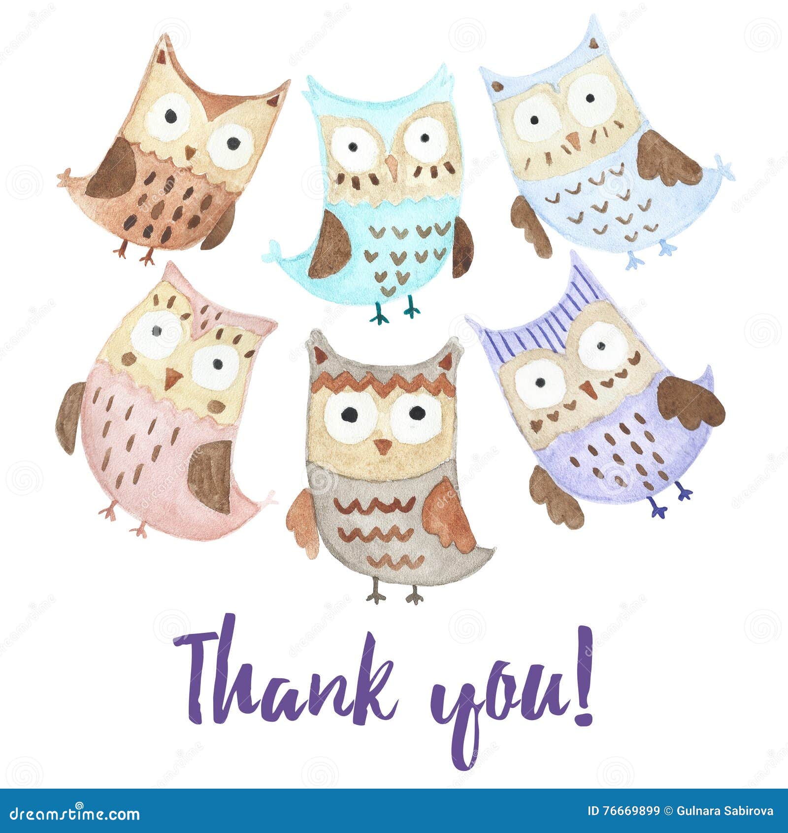 Obrigado Cardar Com Corujas Bonitos Ilustração Stock - Ilustração de ...