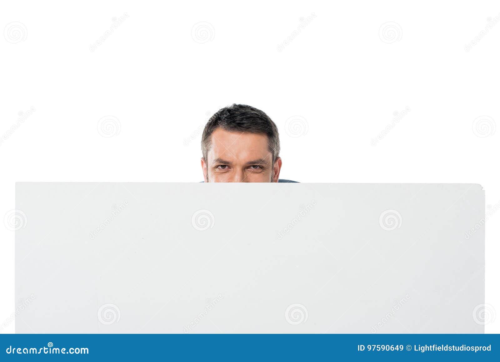 Obscured View of Man Hiding Behind Banner Stock Image - Image of empty ...
