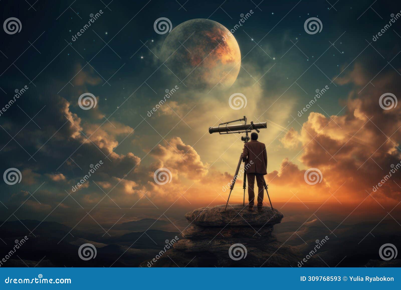 Observant Man Telescope Sky. Generate Ai Stock Image - Image of romance ...