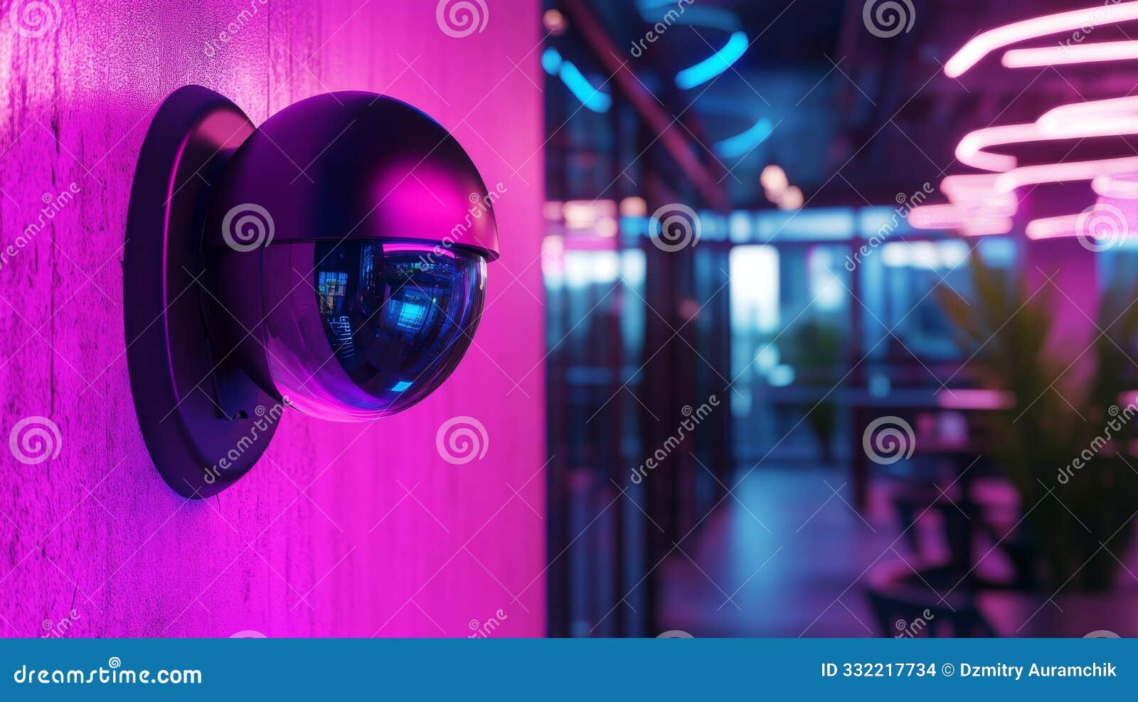 Observation Camera in Building with Neon Blurry Background Stock Photo ...