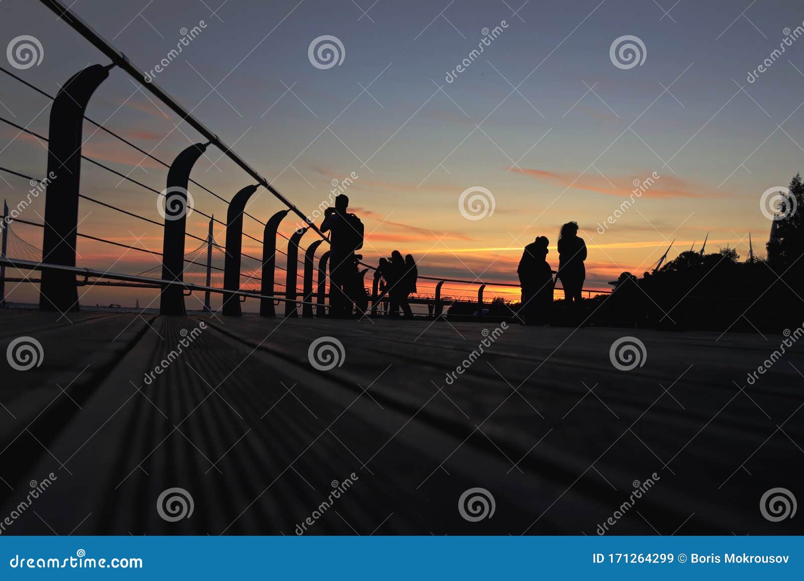 Observation Deck on the Shore with a View of the Cable-stayed Bridge ...