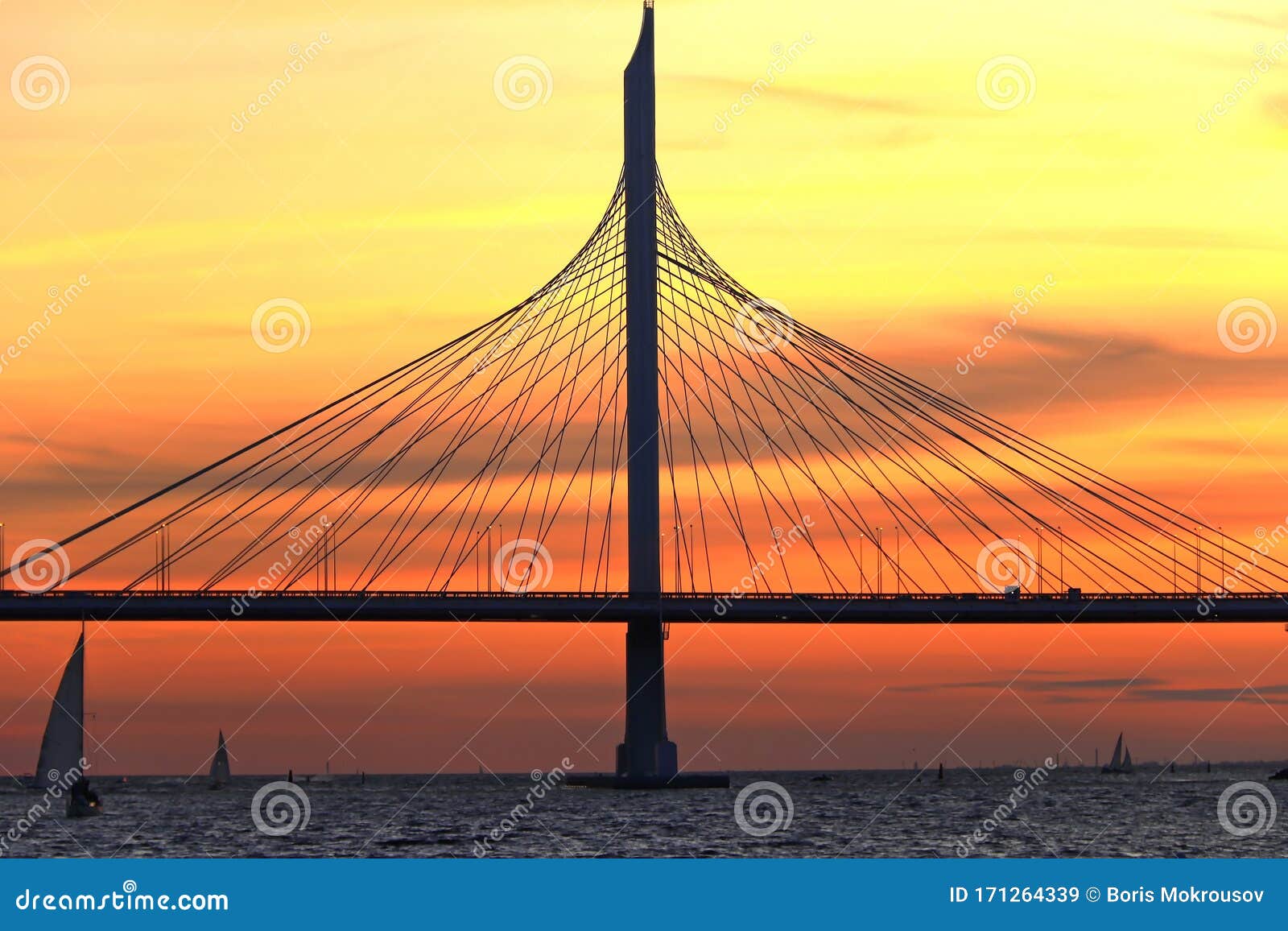Observation Deck on the Shore with a View of the Cable-stayed Bridge ...