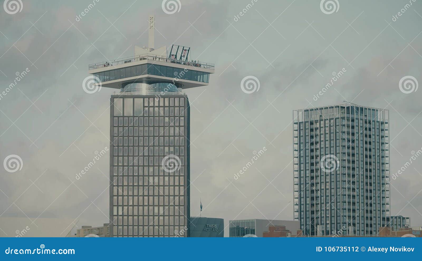 Observation Deck with Swing on the Top of High-rise Building. Amsterdam ...