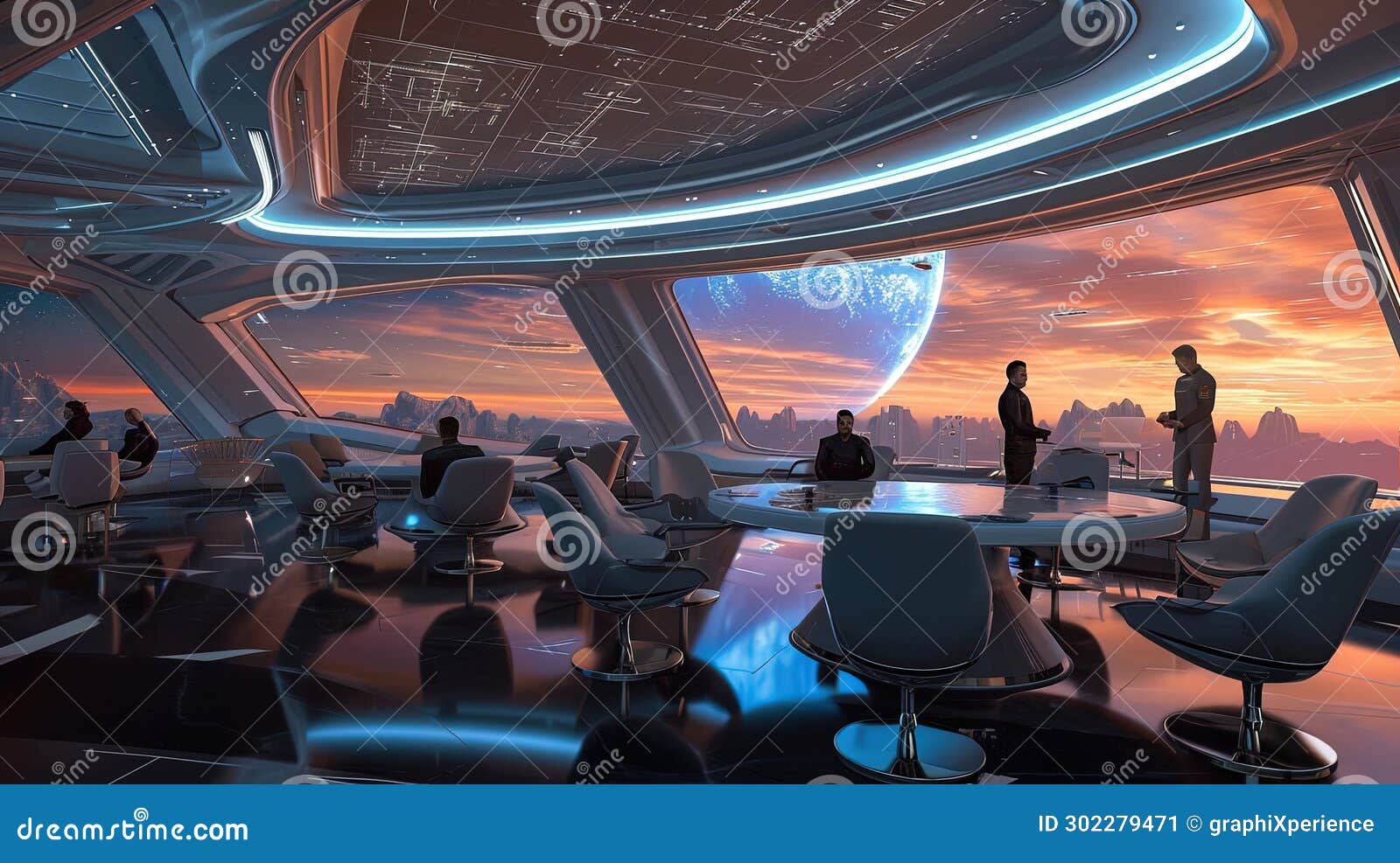 Observation Lounge in a Starship Stock Illustration - Illustration of ...