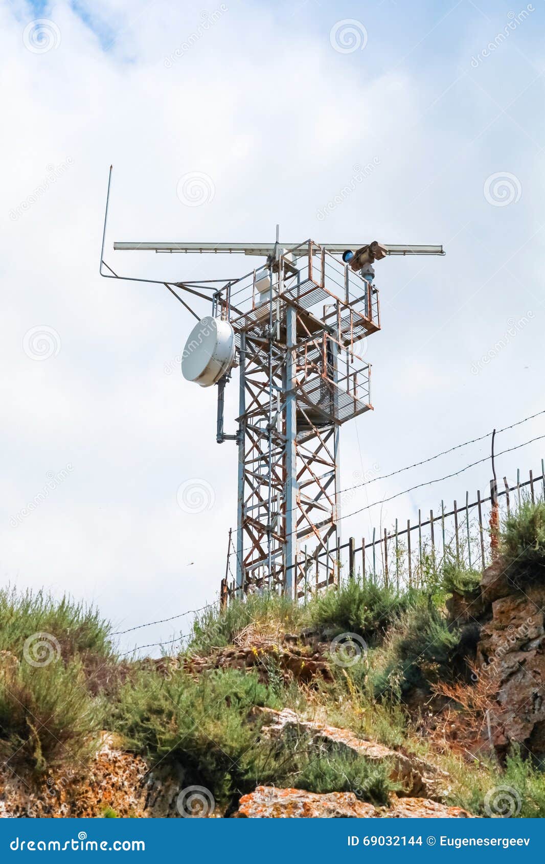 Observation Radar Station Tower with Units Stock Photo - Image of blue ...
