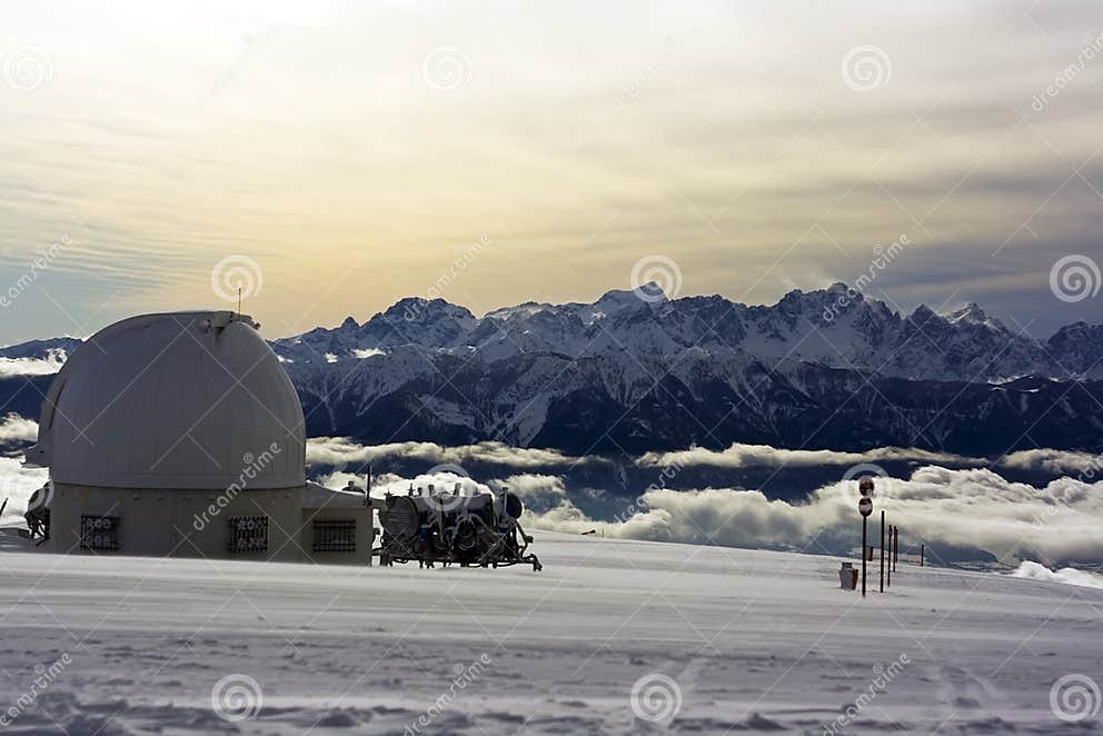 Observatory in Alps Mountains Stock Photo - Image of sunset, peaks: 7899364