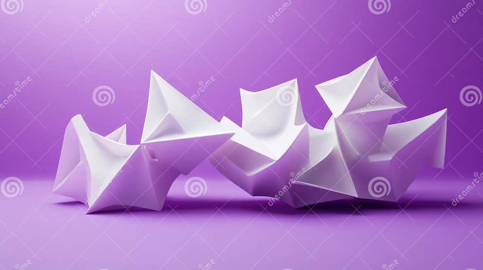 Observe White Abstract Shapes on Purple Background. Geometric Forms ...