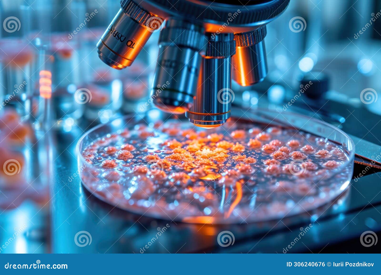Observing Bacteria and Viruses through a Microscope Stock Photo - Image ...