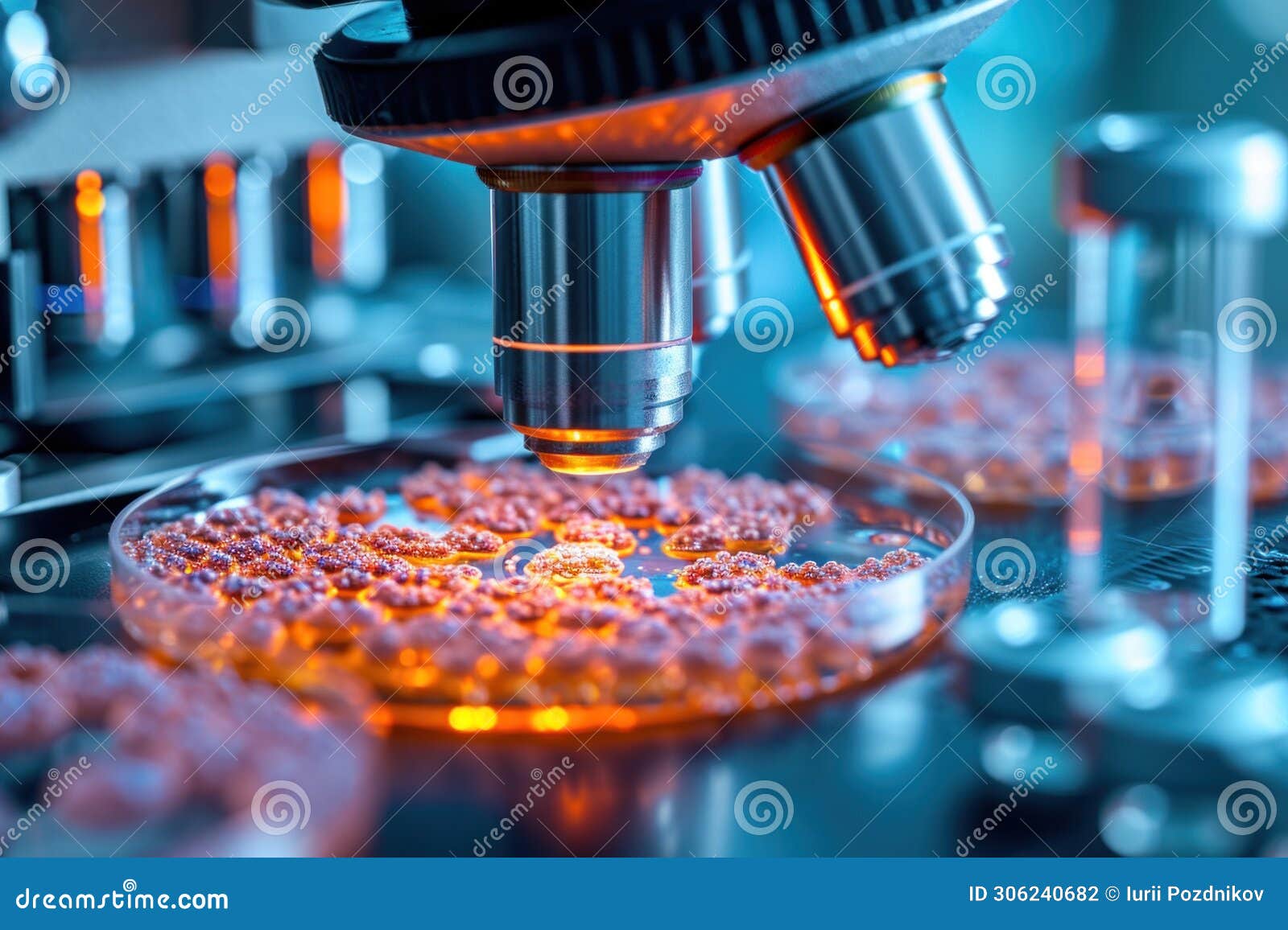 Observing Bacteria and Viruses through a Microscope Stock Photo - Image ...