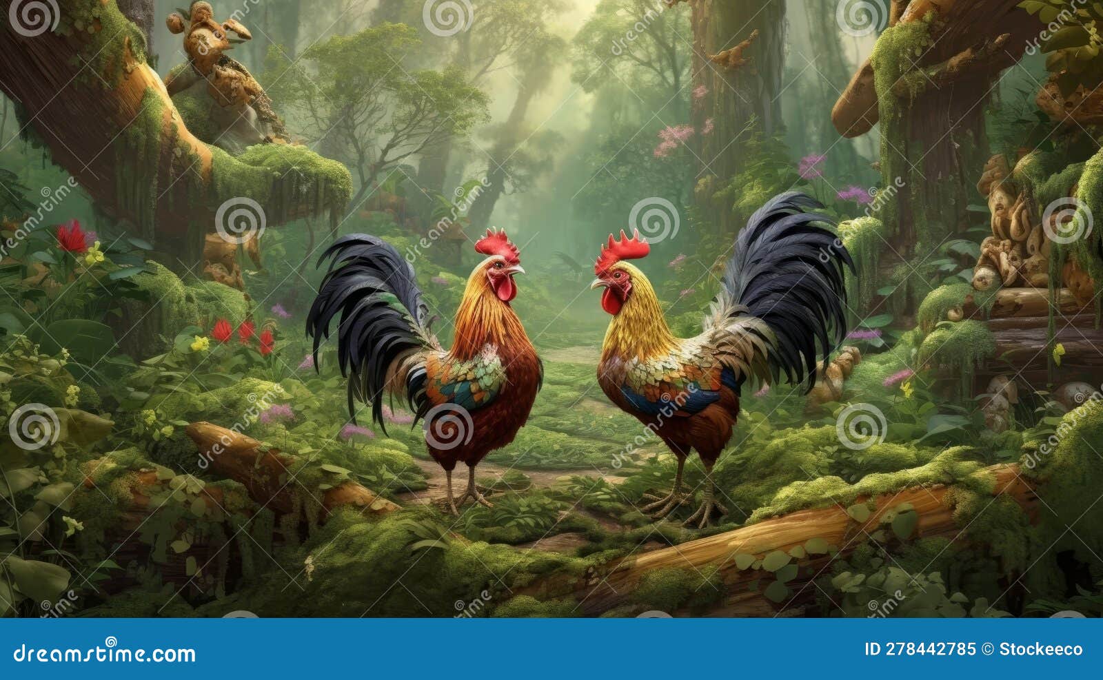 Chicken Rutting in Lush Forest Stock Illustration - Illustration of ...