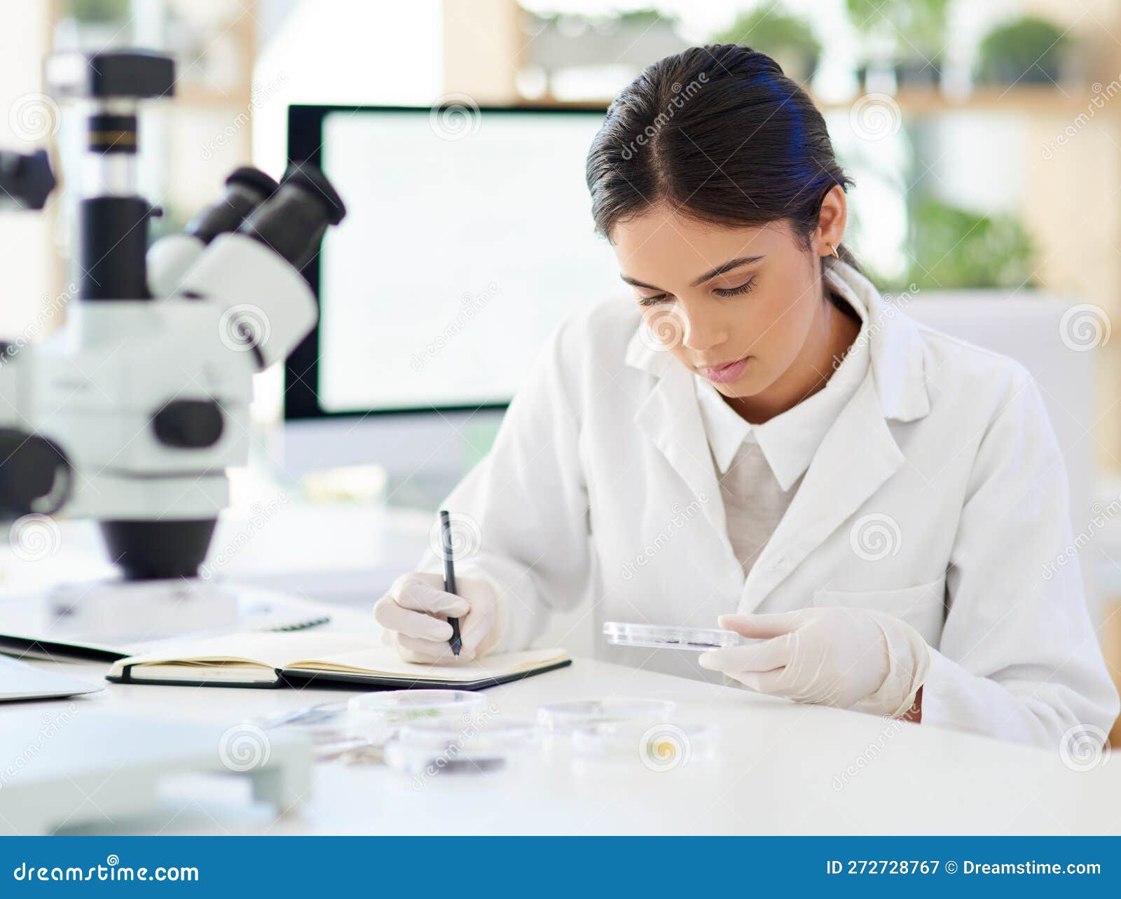 Observing and Recording Every Detail. a Young Scientist Writing Notes ...