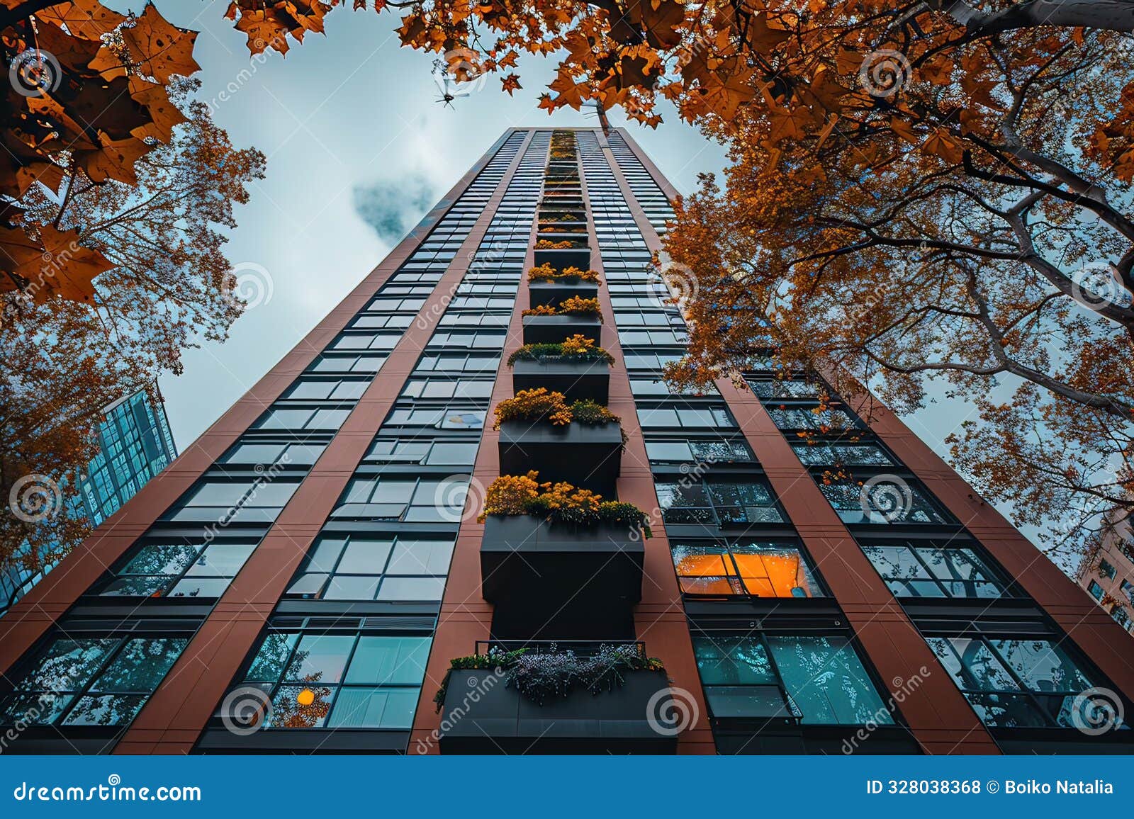 Observing a Towering Structure Adorned with Planters on Its Balconies ...