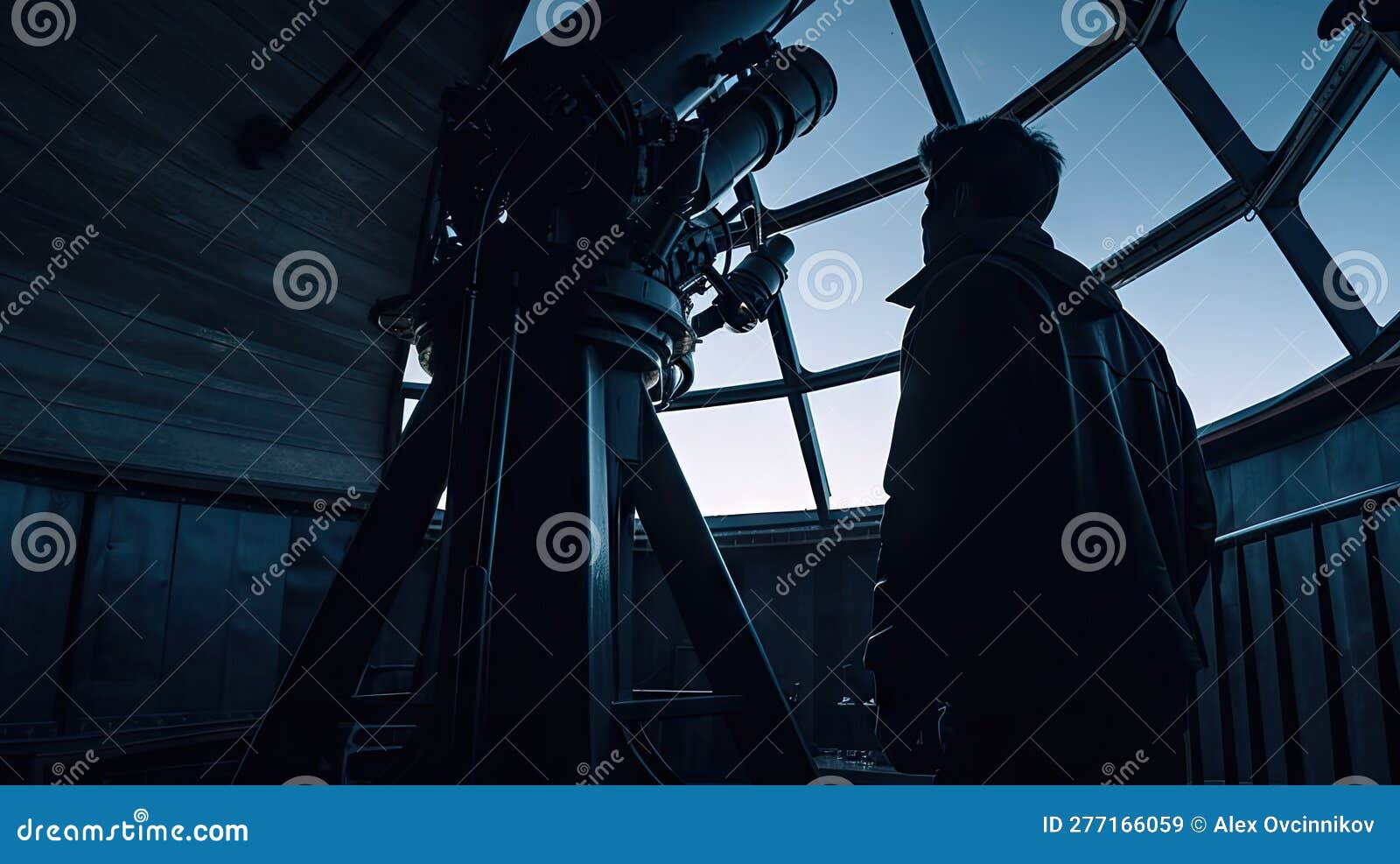 Observing the Universe: a Figure Peering through a Telescope in an ...