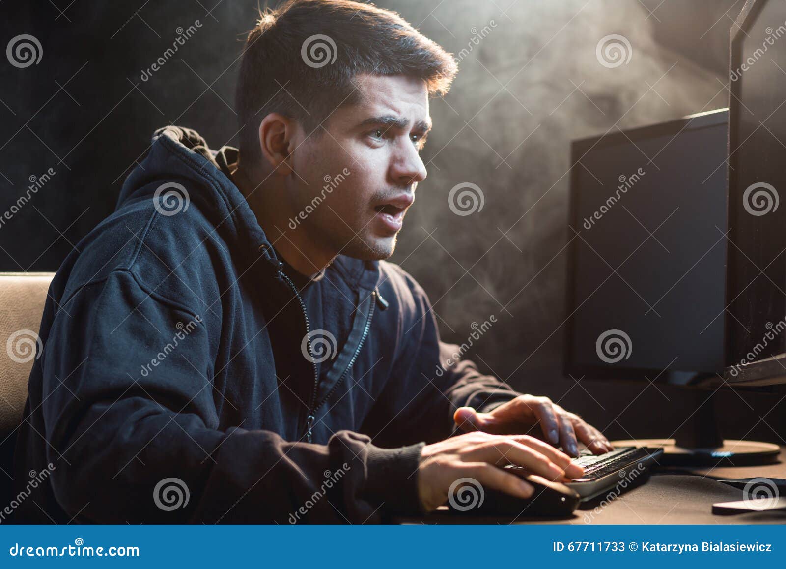 Obsessed man and computer stock image. Image of people - 67711733