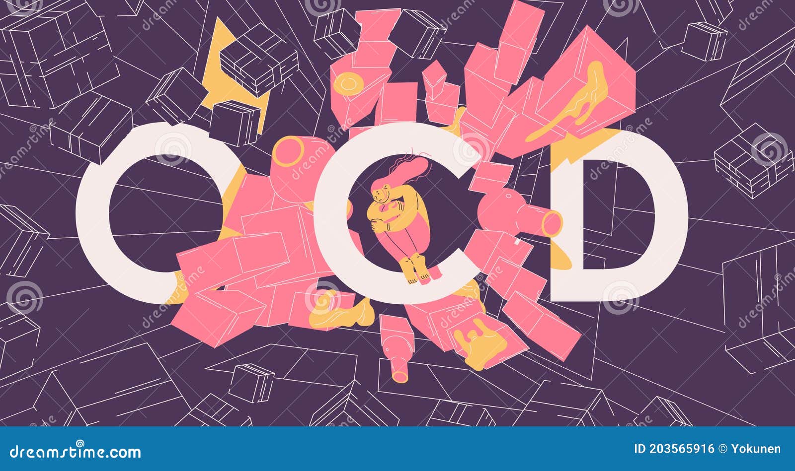 Obsessive Compulsive Disorder Concept Illustration with Woman Suffering ...