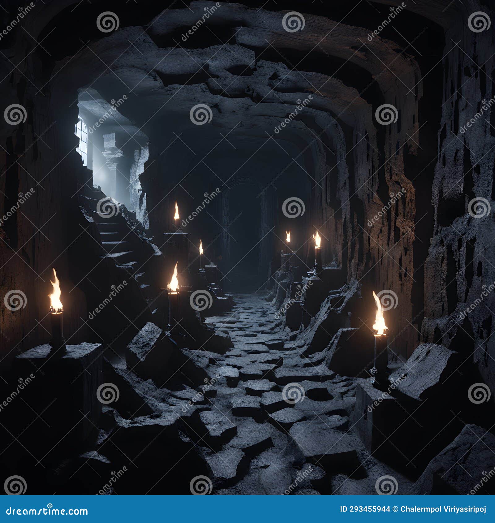 Catacombs Torches Nightmare Rendering Mystical Endless Medieval 3D ...