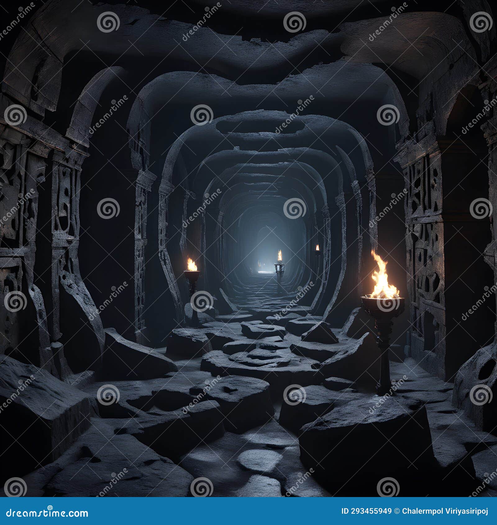 Catacombs Torches Nightmare Rendering Mystical Endless Medieval 3D ...