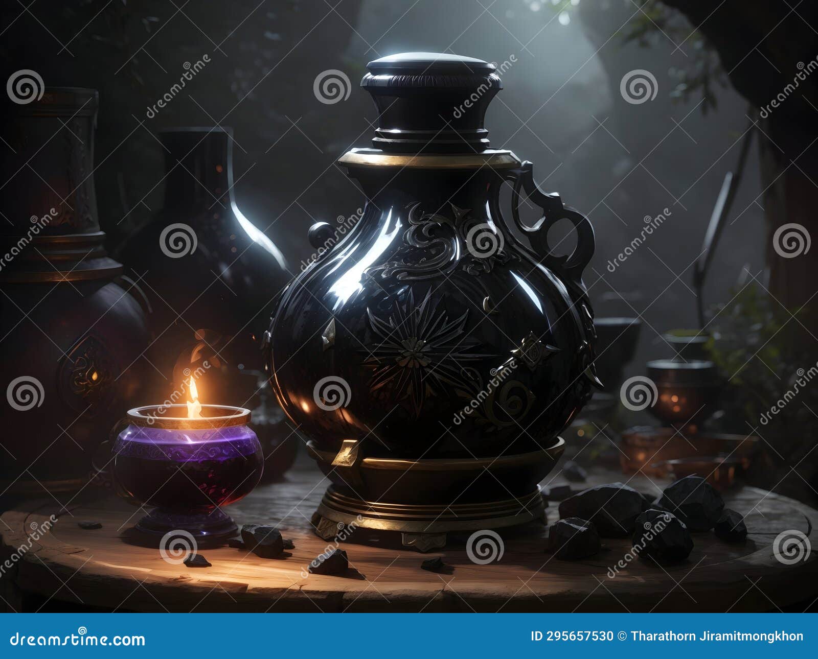 Obsidian Essence: Dive into the Allure of the Black Potion Stock Illustration - Illustration of ...