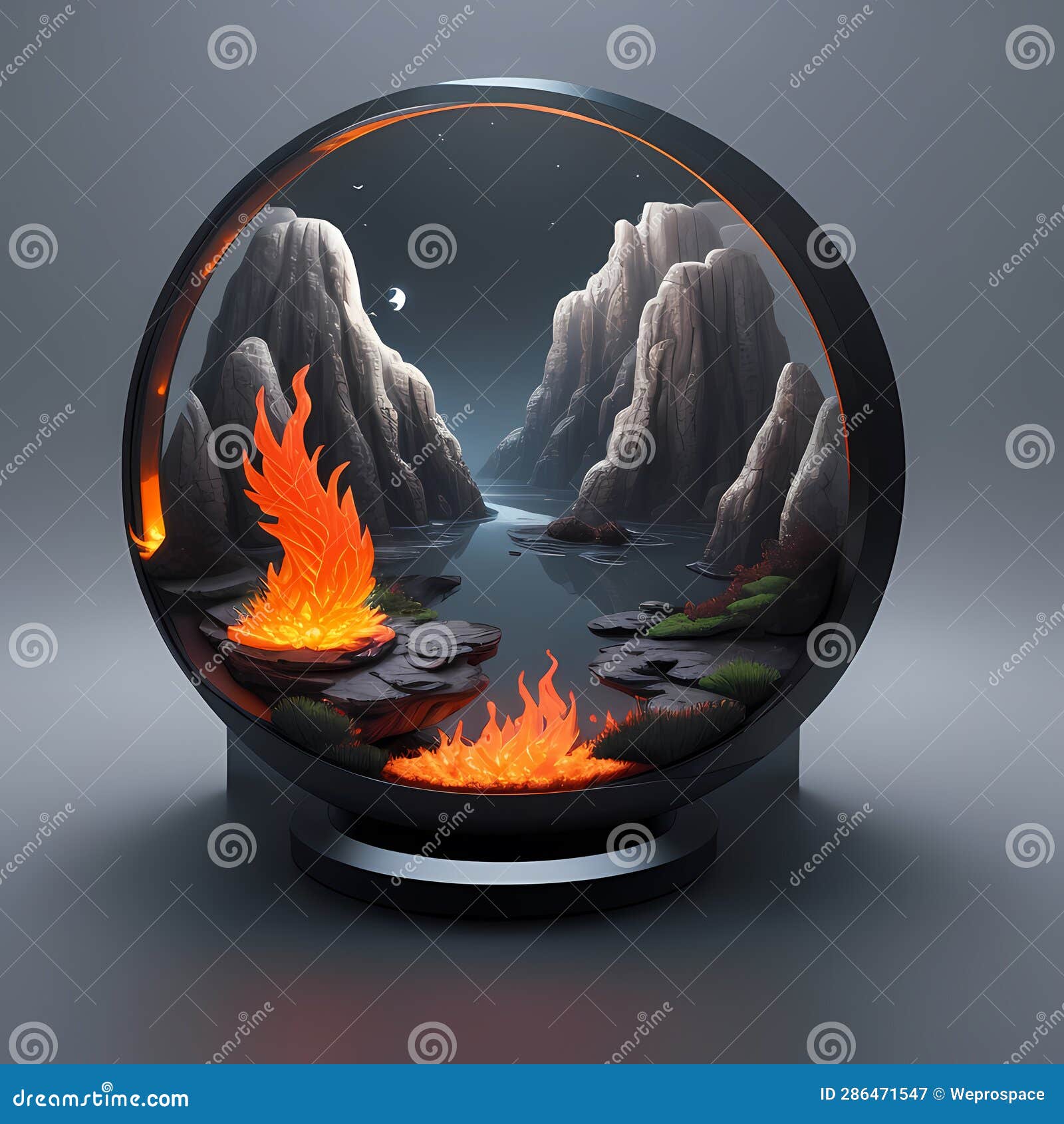 Obsidian Globe with a Fire Inside of it, Firey Environment, 3d Stylize ...