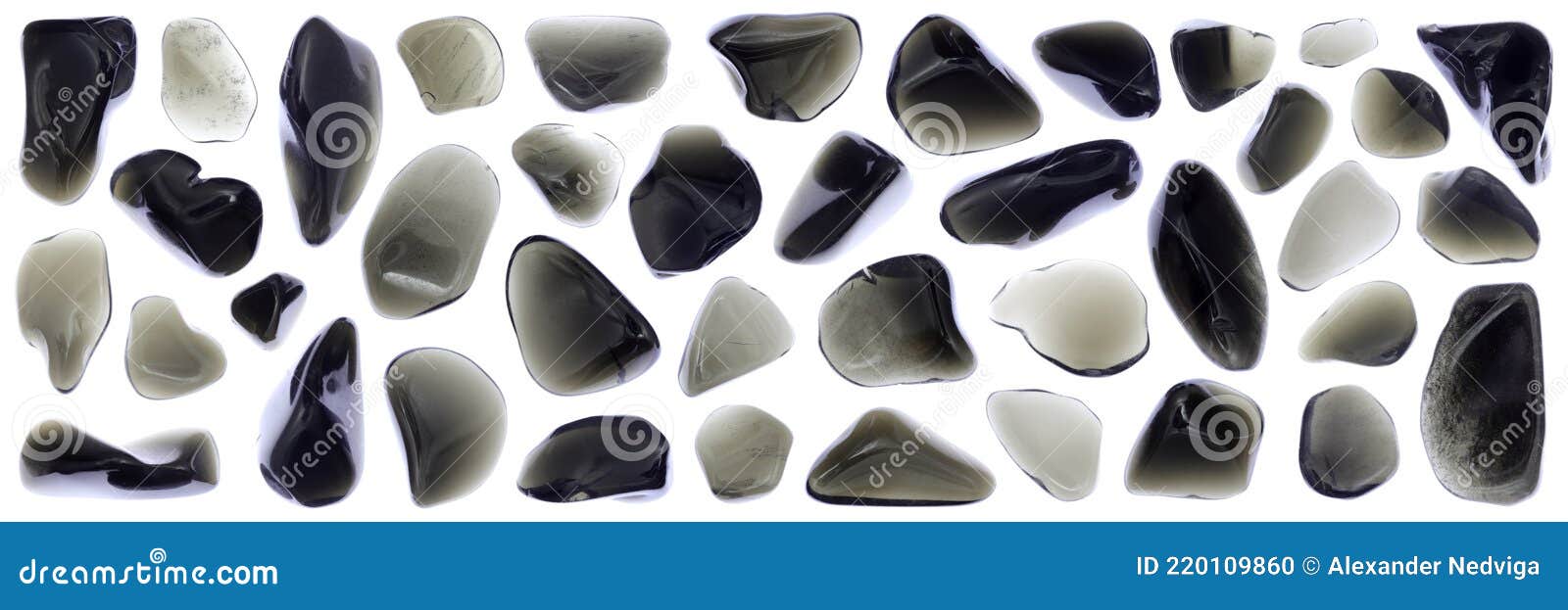 Obsidian Stones Set Texture on White Light Isolated Background Stock ...