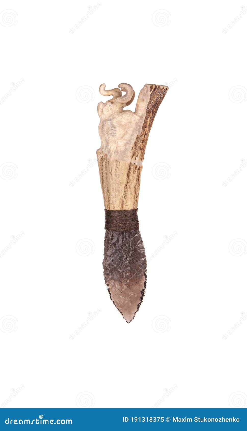 Obsidian Knife With Bone Handle Isolate On A White Back. Prehistoric ...