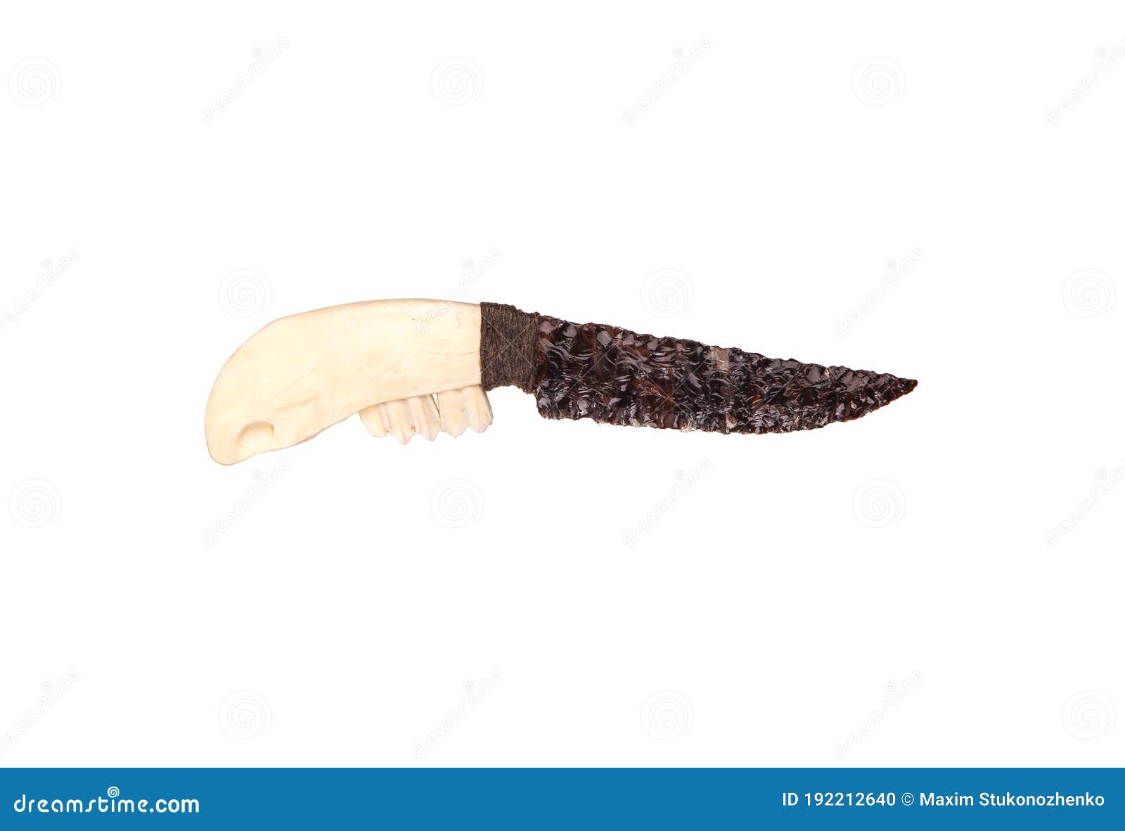 Obsidian Knife with Bone Handle Isolate on a White Back. Prehistoric ...