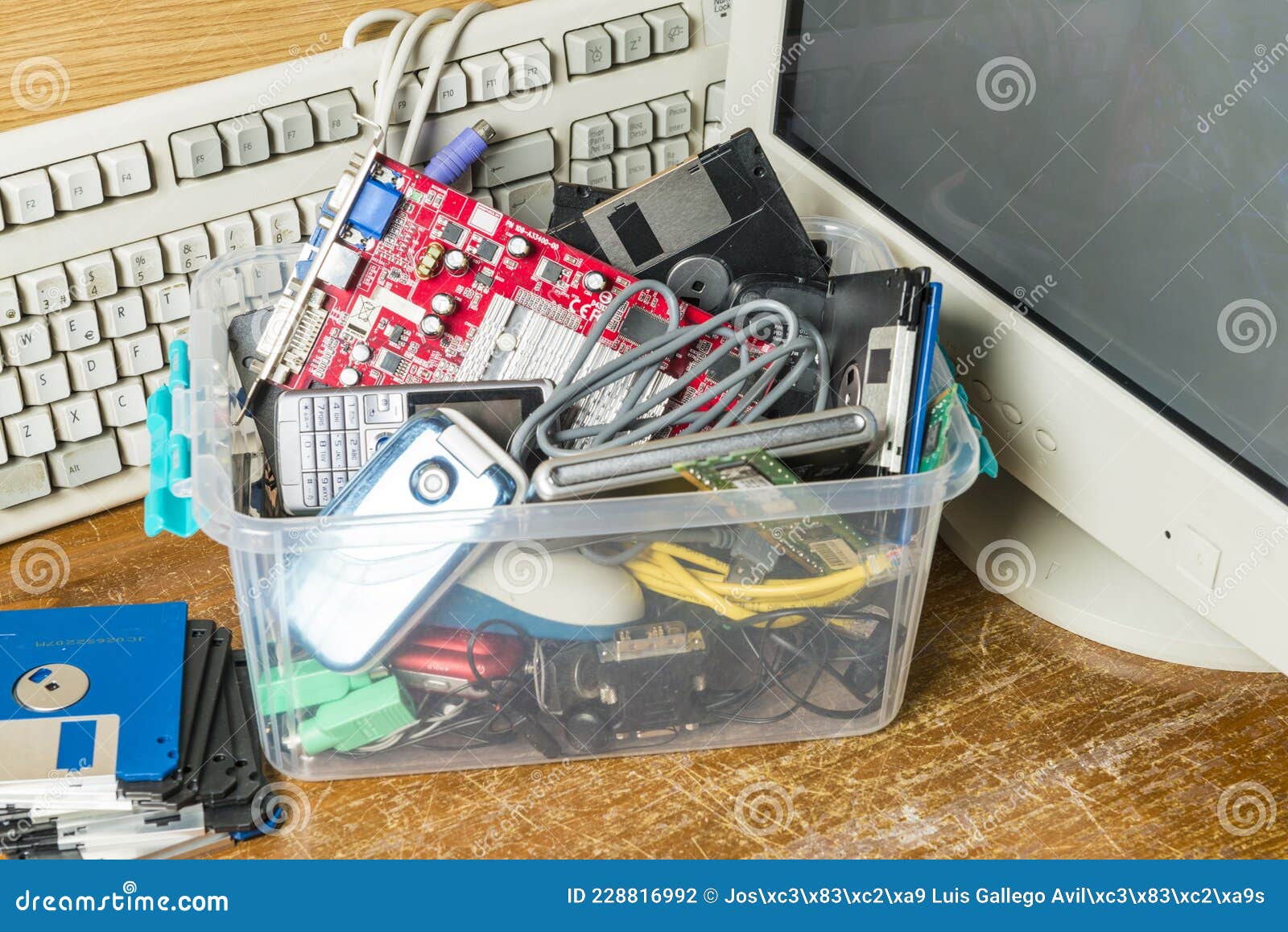 Obsolete Electronic Gadgets Or E-waste In Paper Boxes Isolated On White ...