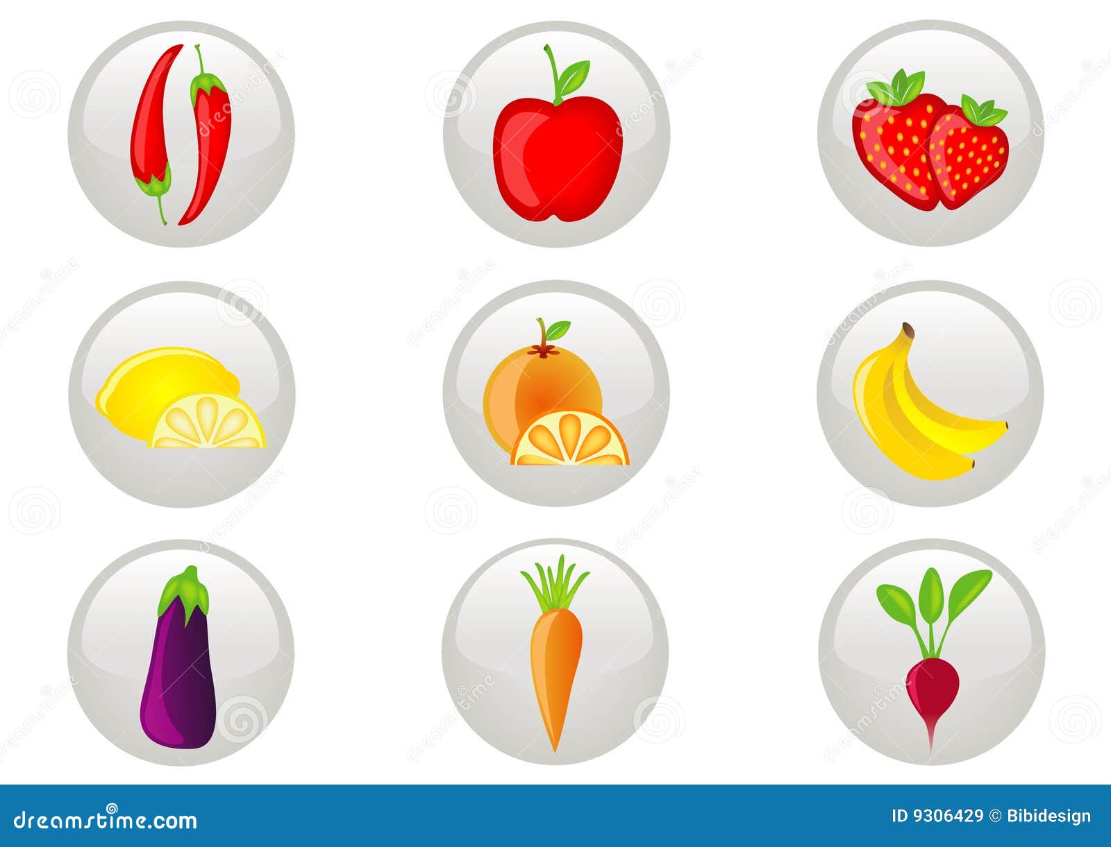 Obst und Gemüse Ikonen-Set vektor abbildung. Illustration von ...