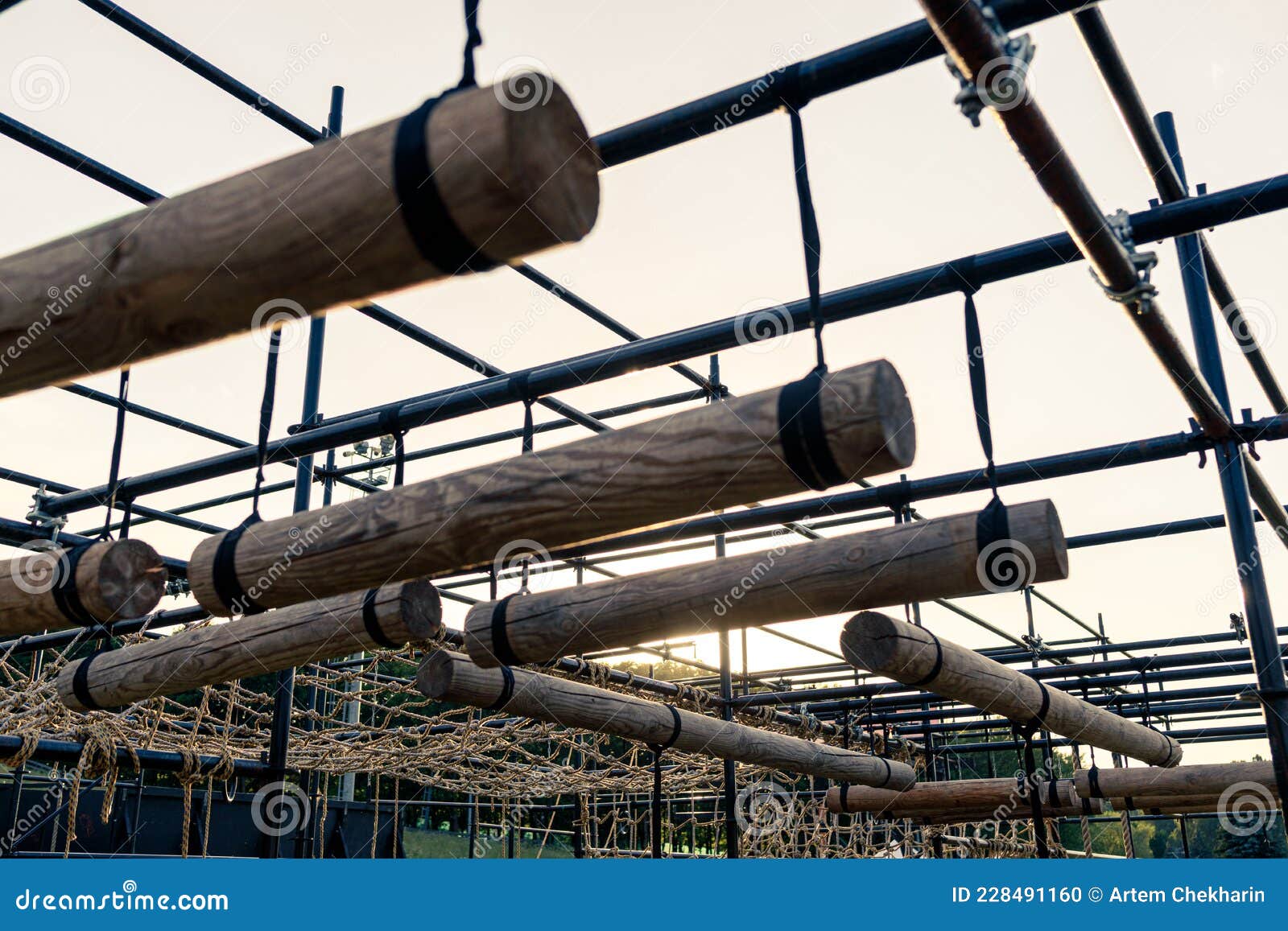 Obstacle Course Race Ocr, Horizontal Logs in a Row, Sunset Stock Photo ...
