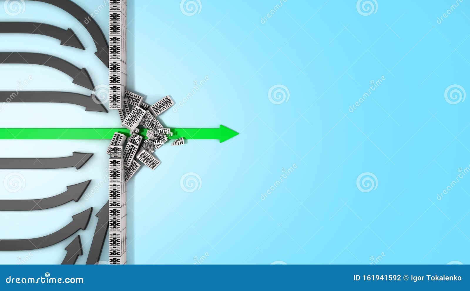 Obstacle Management Concept Green Arrow Breaks through the Wall 3d ...