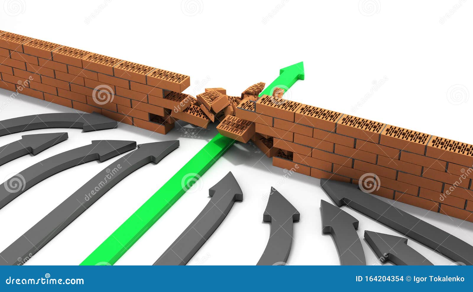 Obstacle Management Concept Green Arrow Breaks through the Wall 3d ...
