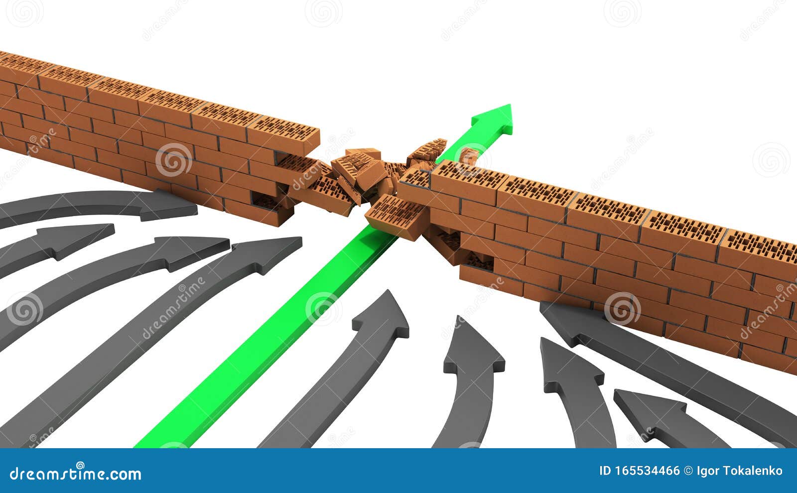 Obstacle Management Concept Green Arrow Breaks through the Wall 3d ...