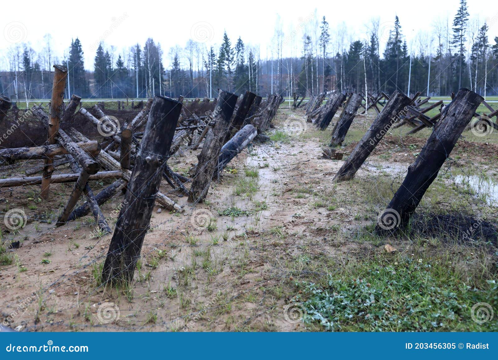 Obstacles on battlefield editorial image. Image of barrier - 203456305