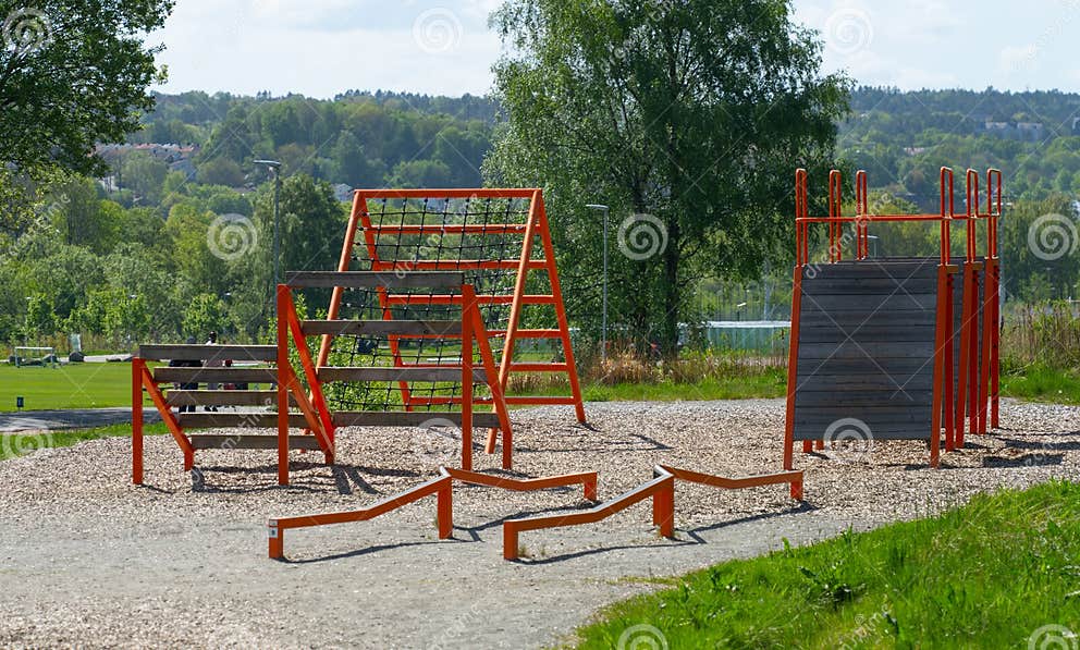 Obstacles of an Obstacle Course in a Park.. Stock Photo - Image of ...
