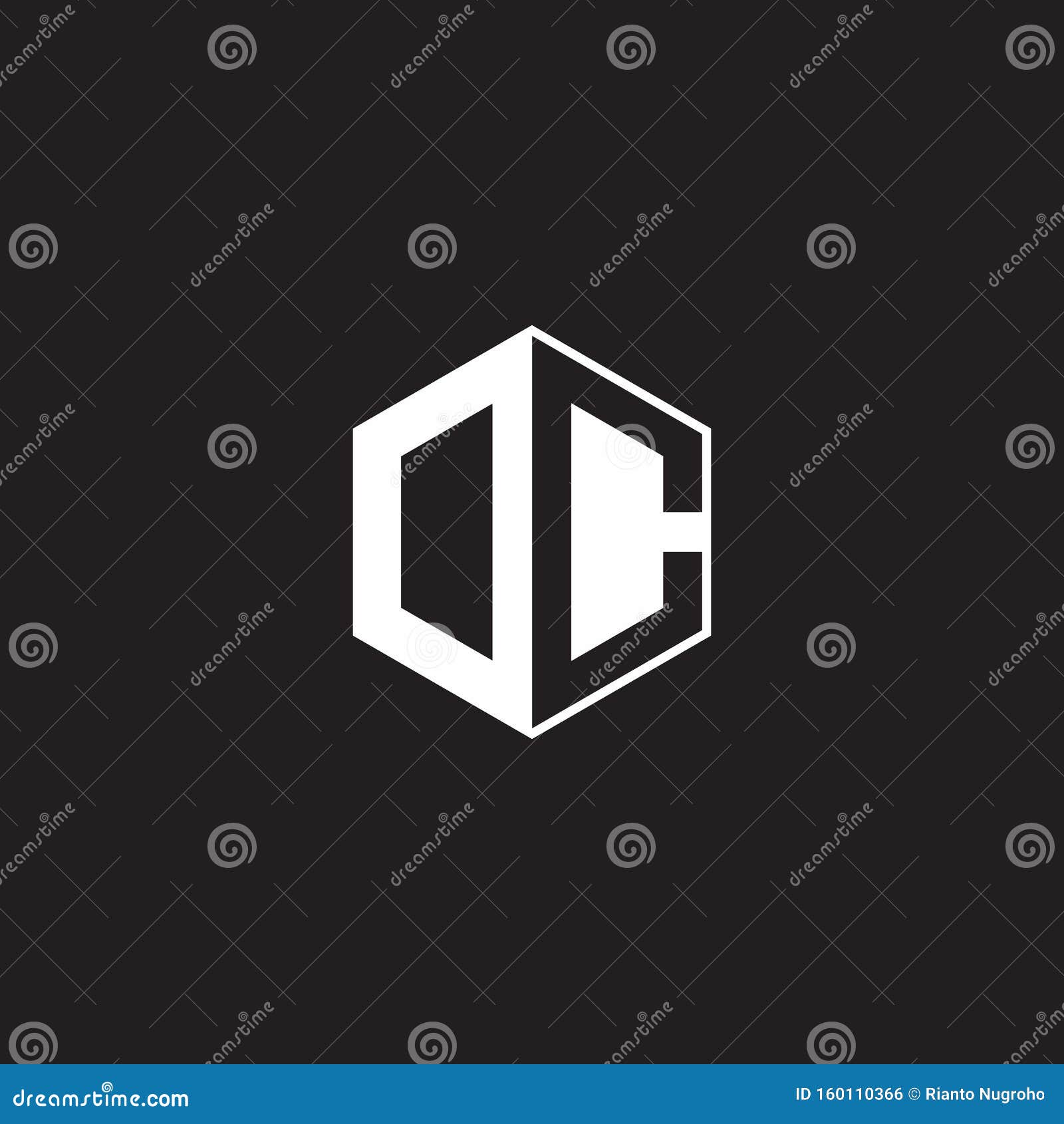 DC Logo Monogram Hexagon with Black Background Negative Space Style ...