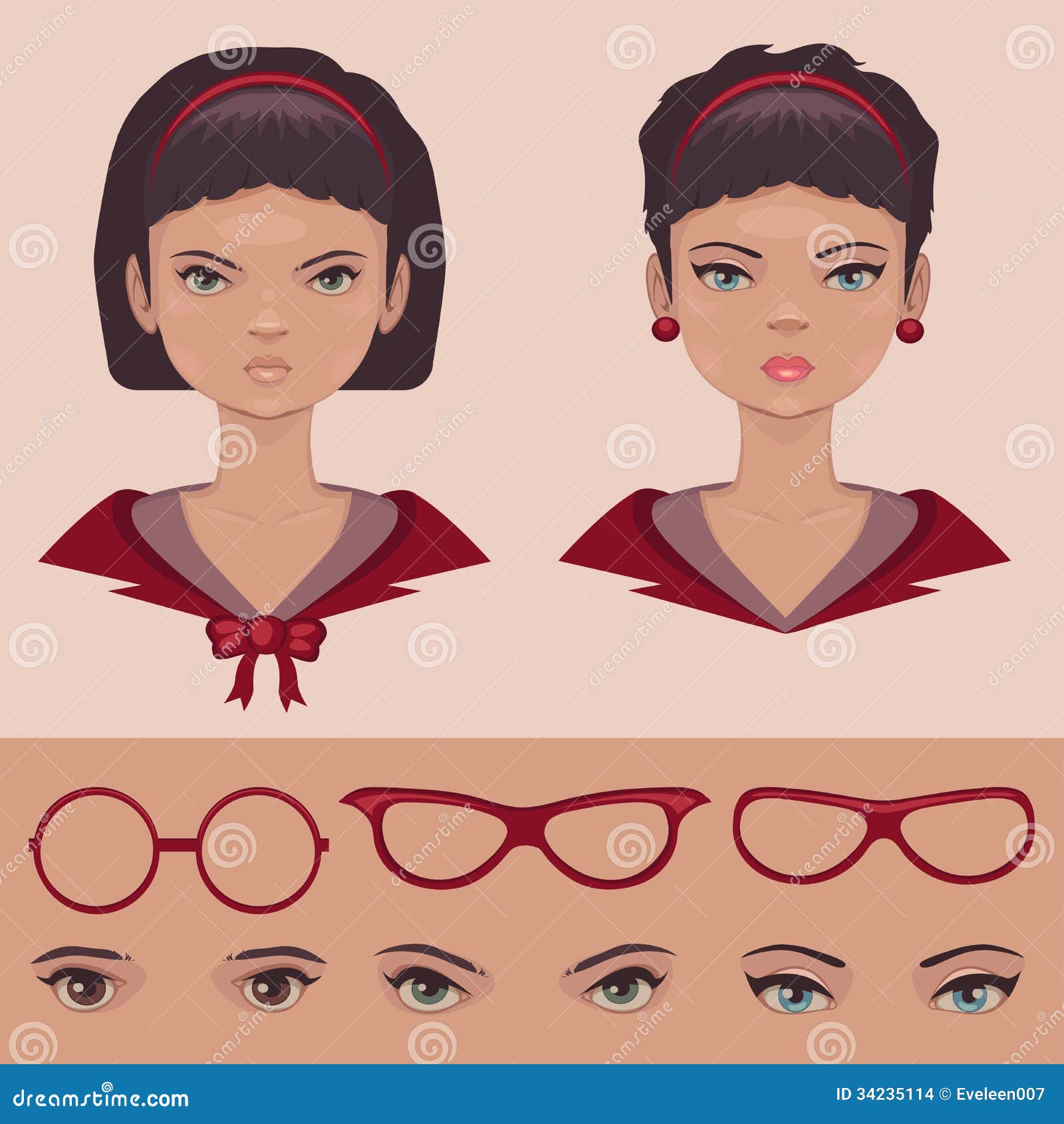 Occhio, Labbra E Capelli, Fronte, Carattere Capo Illustrazione ...