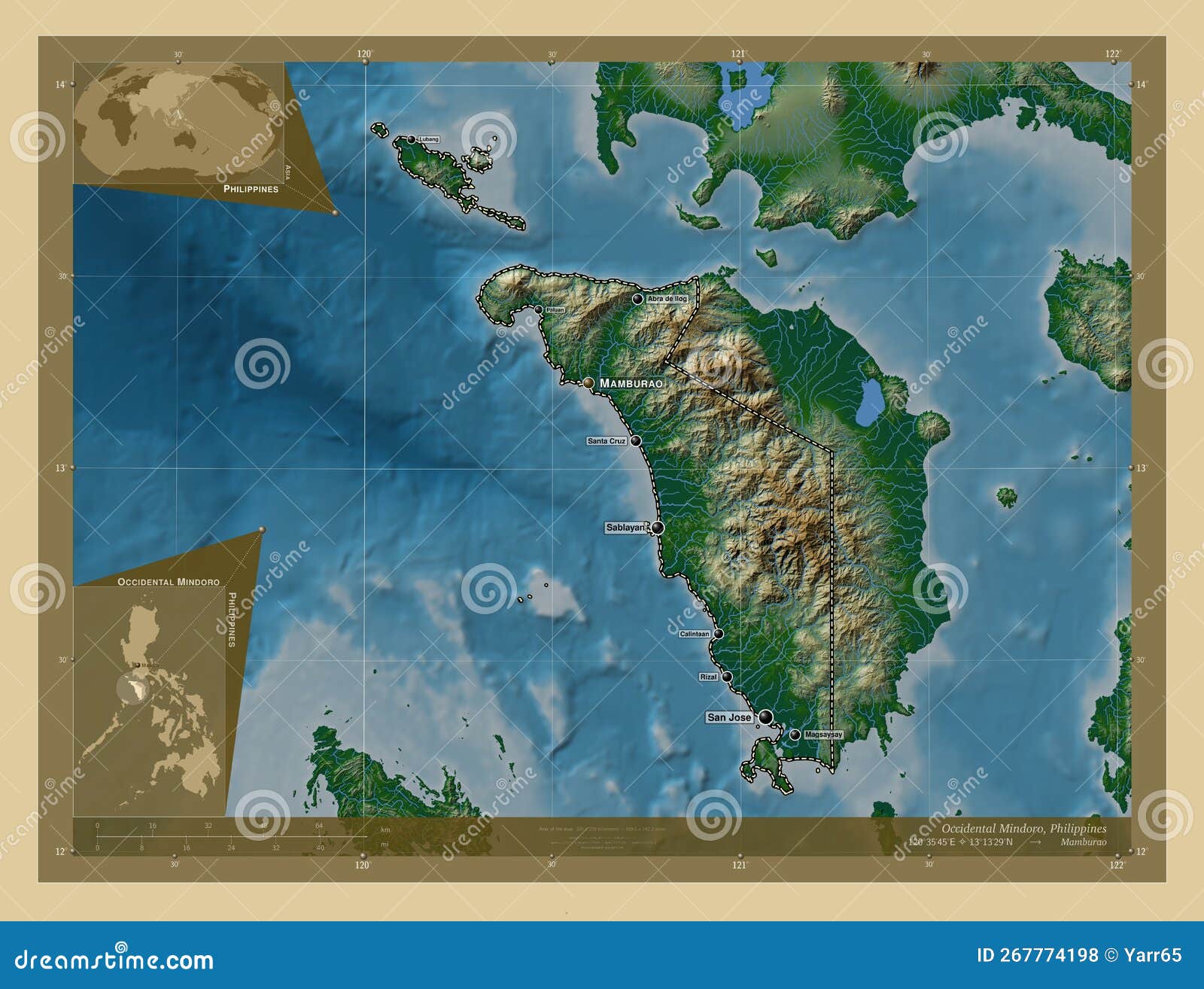 Occidental Mindoro, Philippines. Physical. Labelled Points of Ci Stock ...