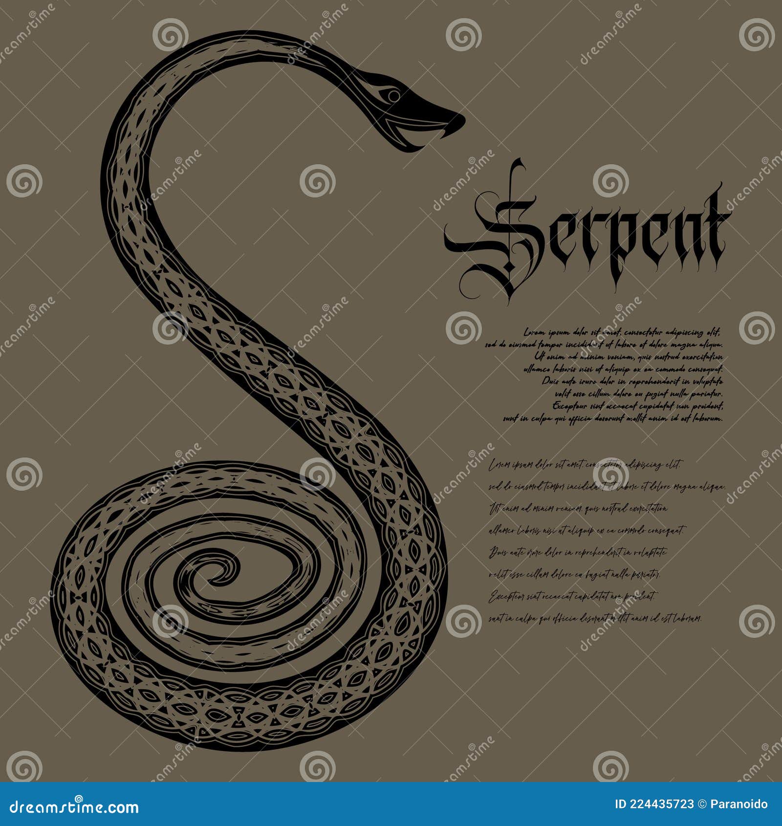 Occult Ancient Coiled Snake with Text `serpent` and Lorem Ipsum Stock ...