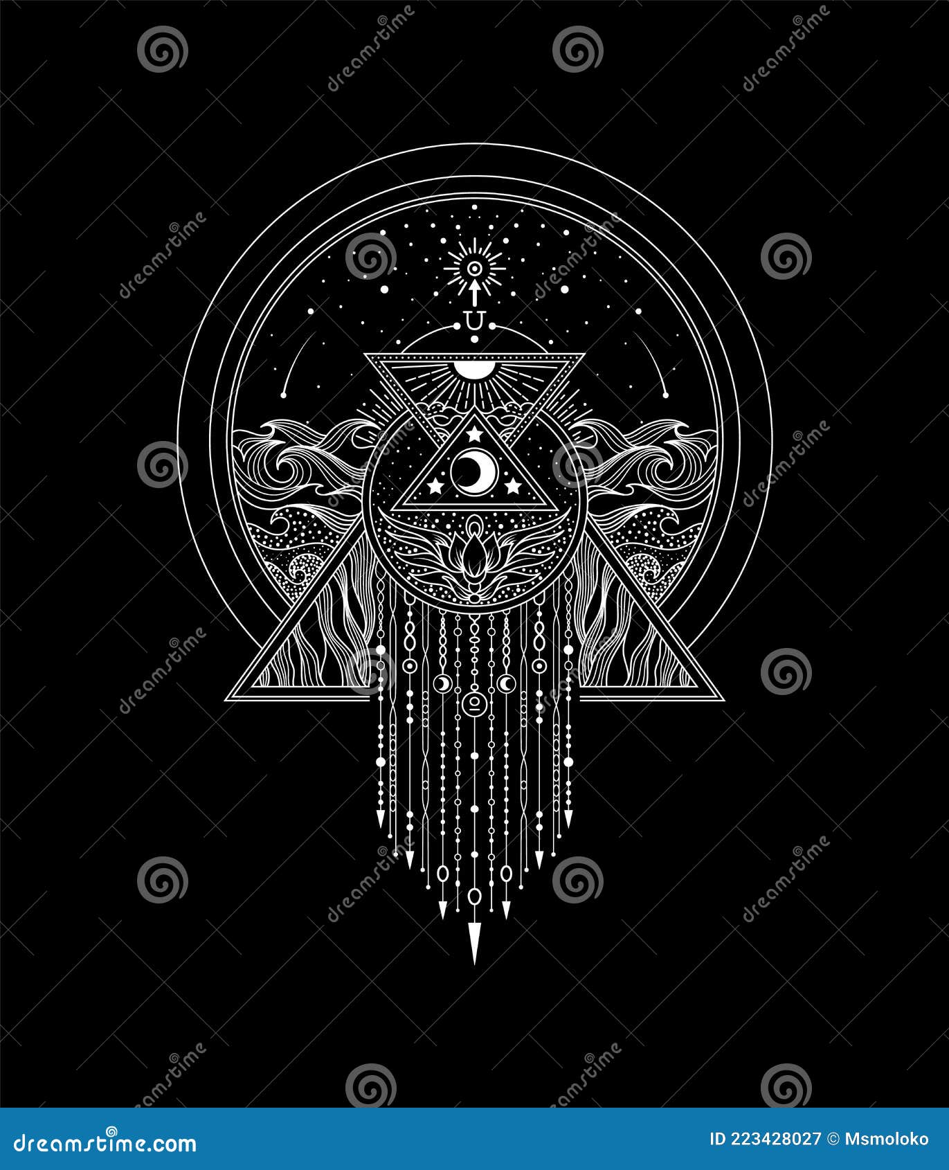 Occult Esoteric Vector Illustration of Cosmos and Basic Elements. Stock ...