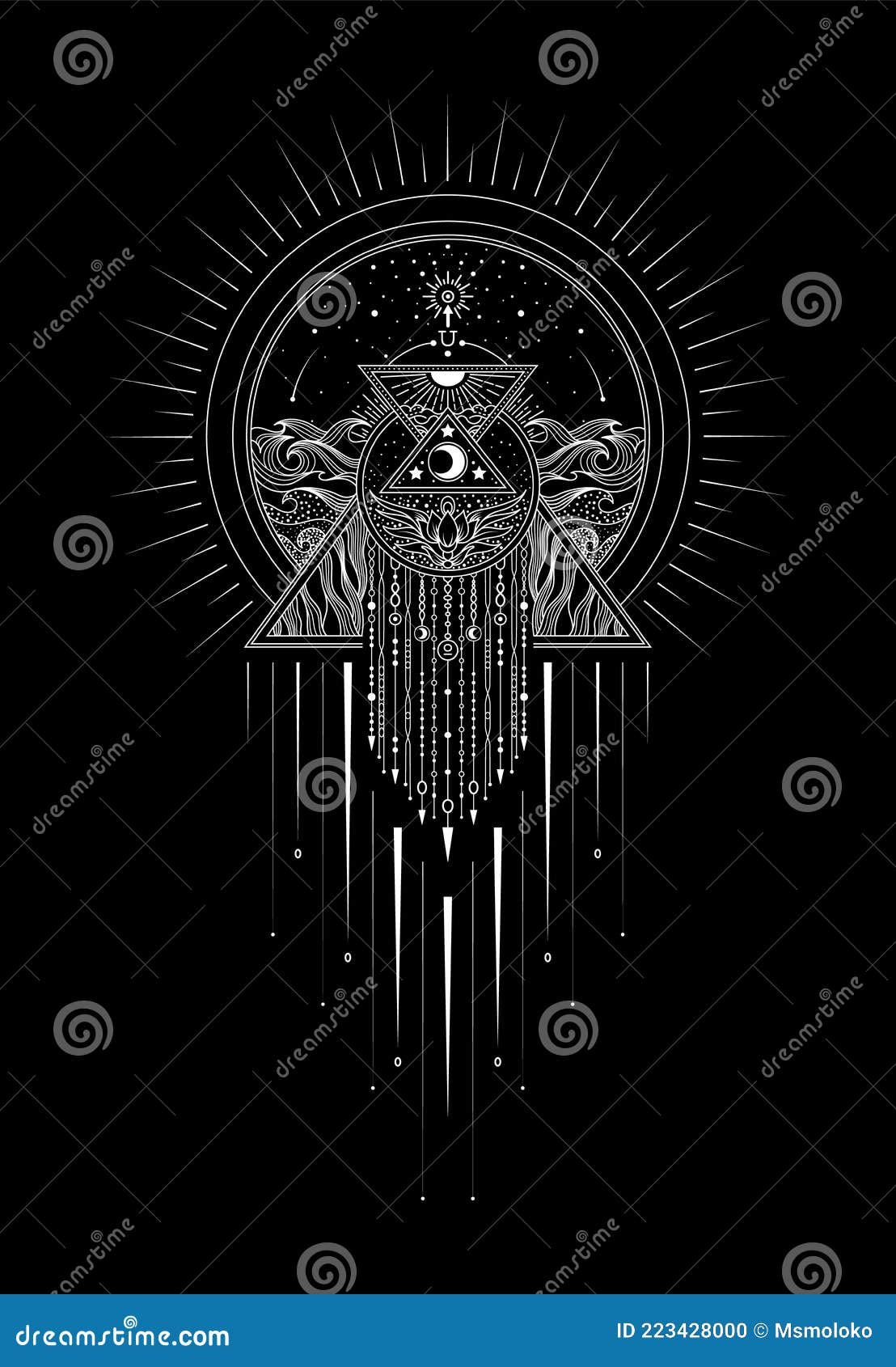 Occult Esoteric Vector Illustration of Cosmos and Basic Elements. Stock ...