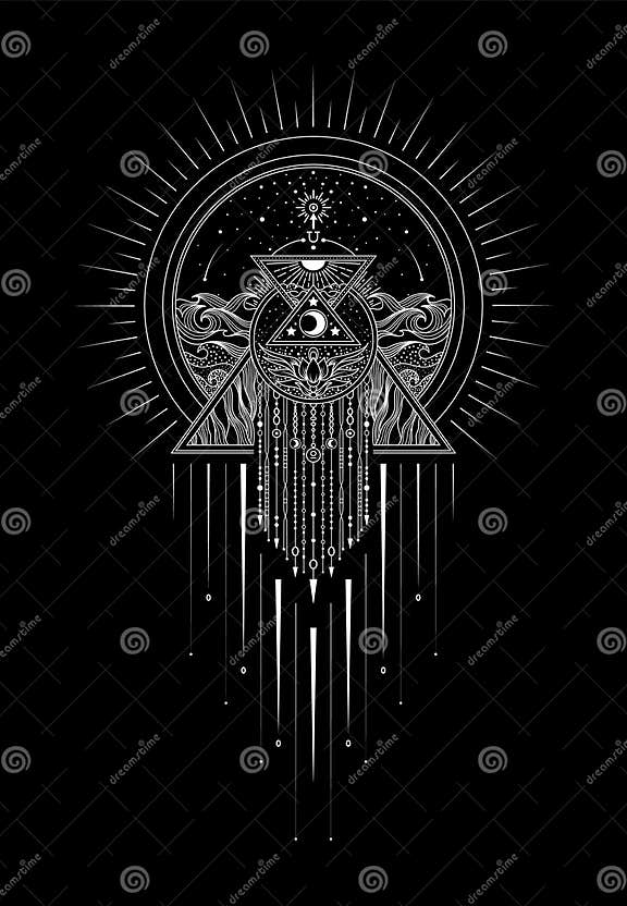 Occult Esoteric Vector Illustration of Cosmos and Basic Elements. Stock ...