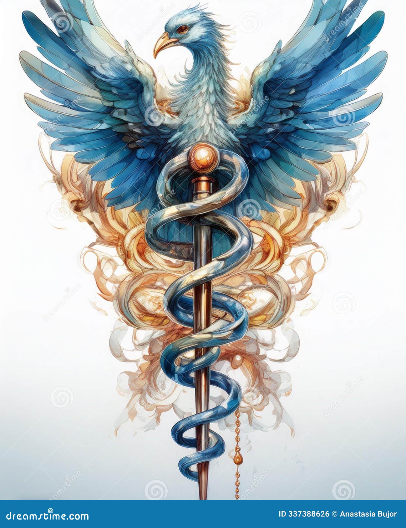 Caduceus Coiled with Two Serpents Facing Each Other, with Wings on the ...