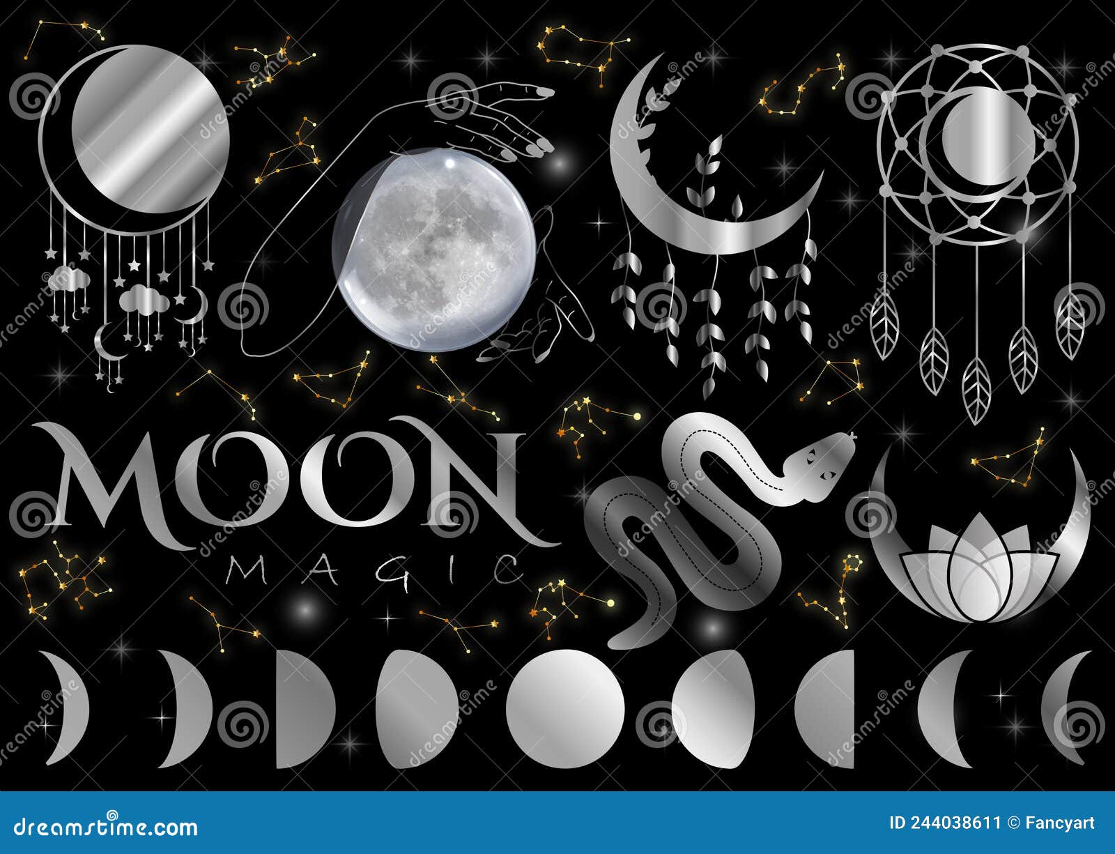 Occult Mystic Moon Magic Elements Stock Vector - Illustration of ...