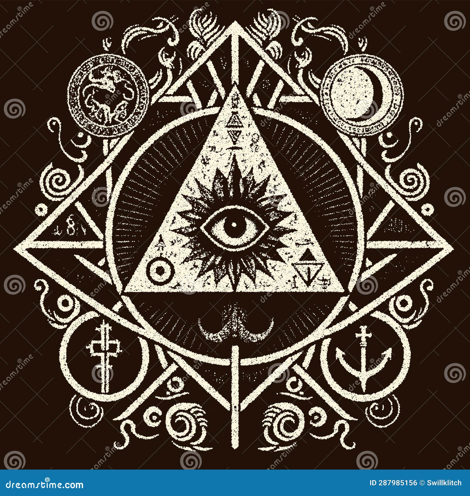 Occult Symbols Composition in Dotwork Style. Abstract Mystic Elements ...