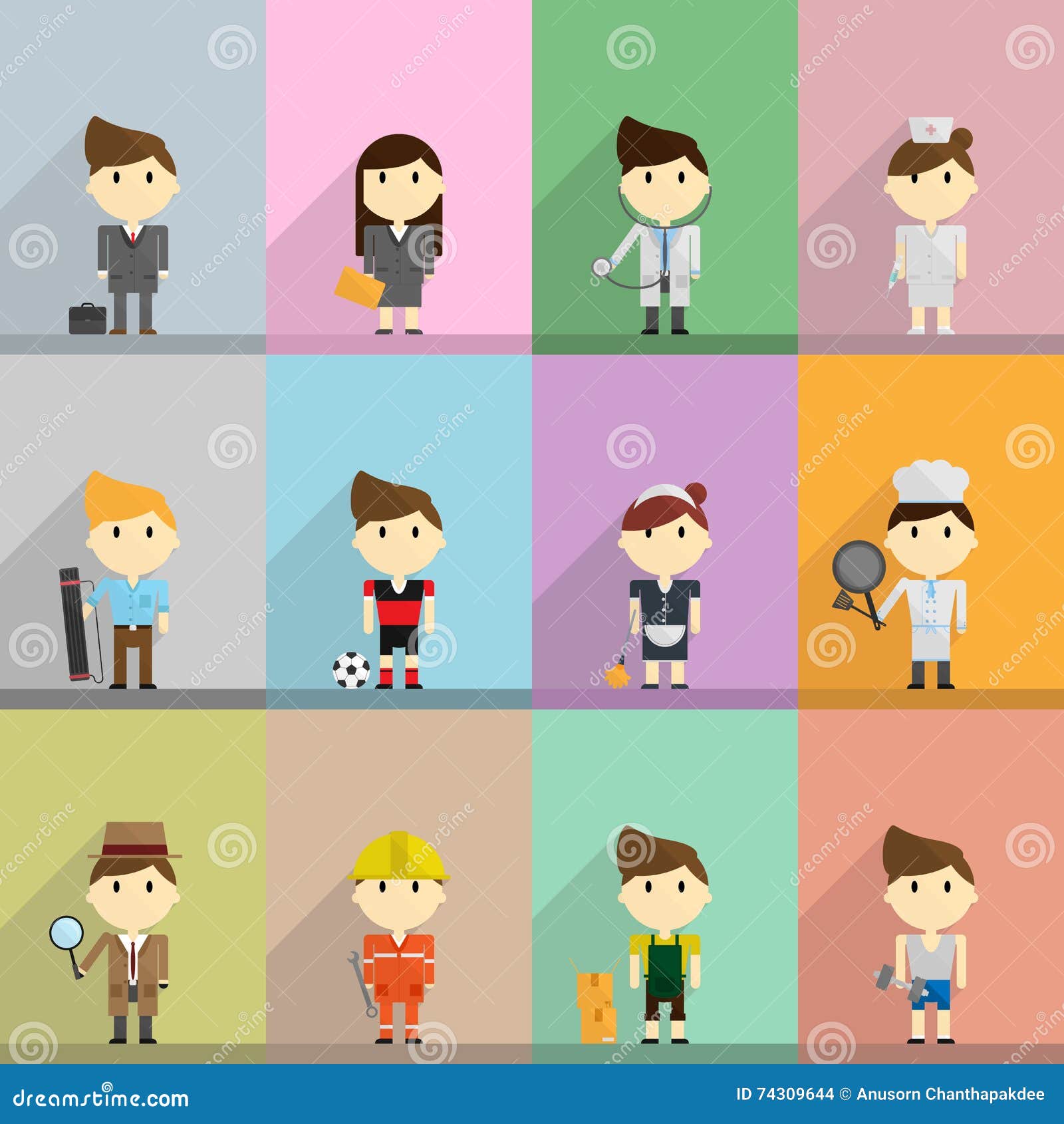 Occupation Flat Cartoon Illustration Stock Vector - Illustration of ...