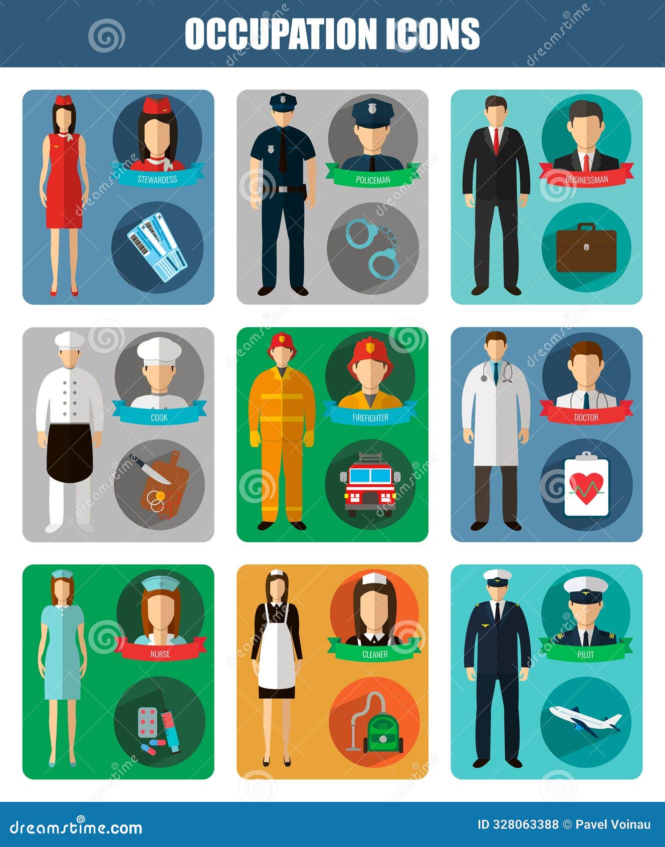 Occupation Icon Set. People of Different Occupations. Professions Set ...