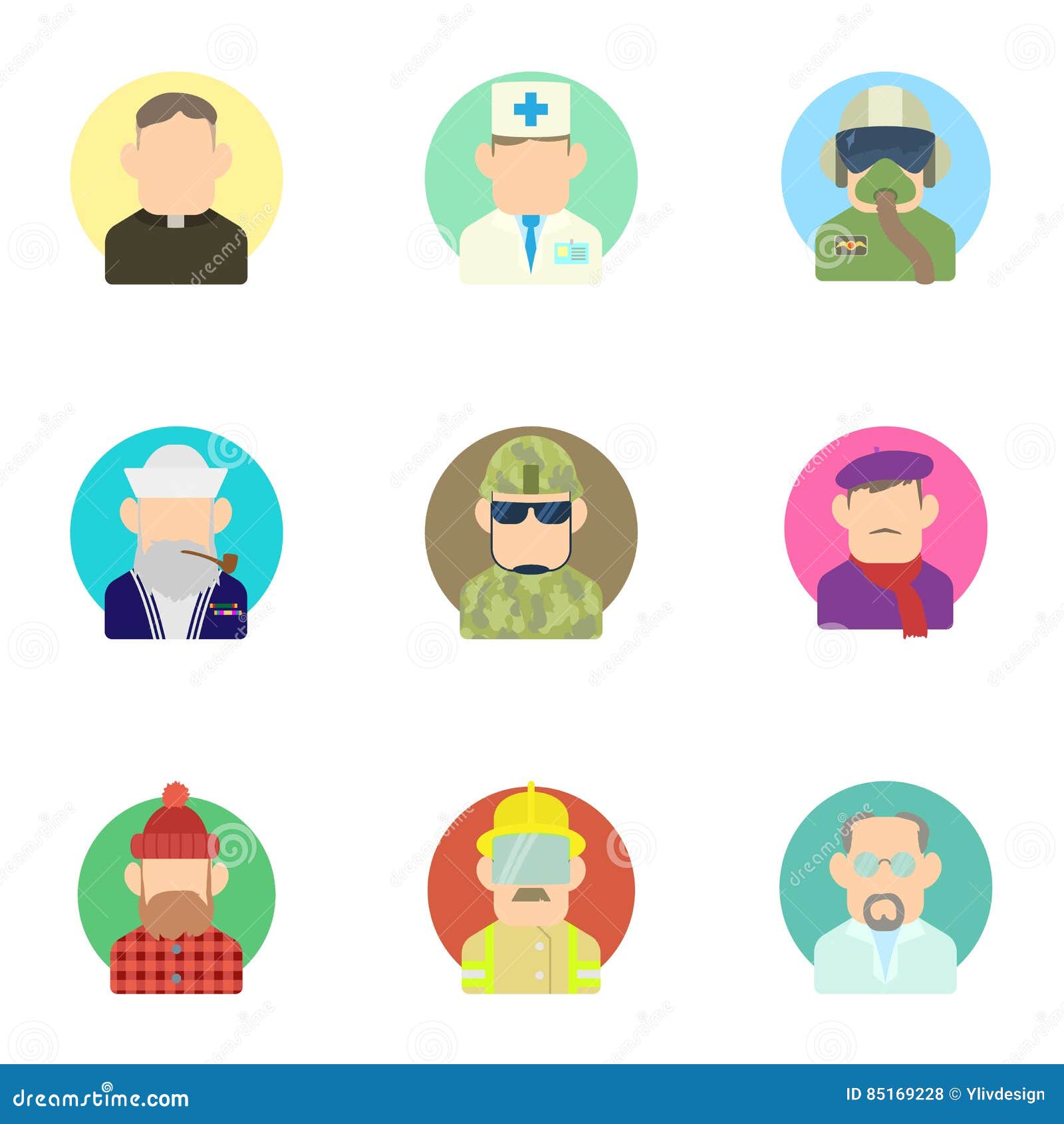 Occupation Icons Set, Flat Style Stock Vector - Illustration of ...