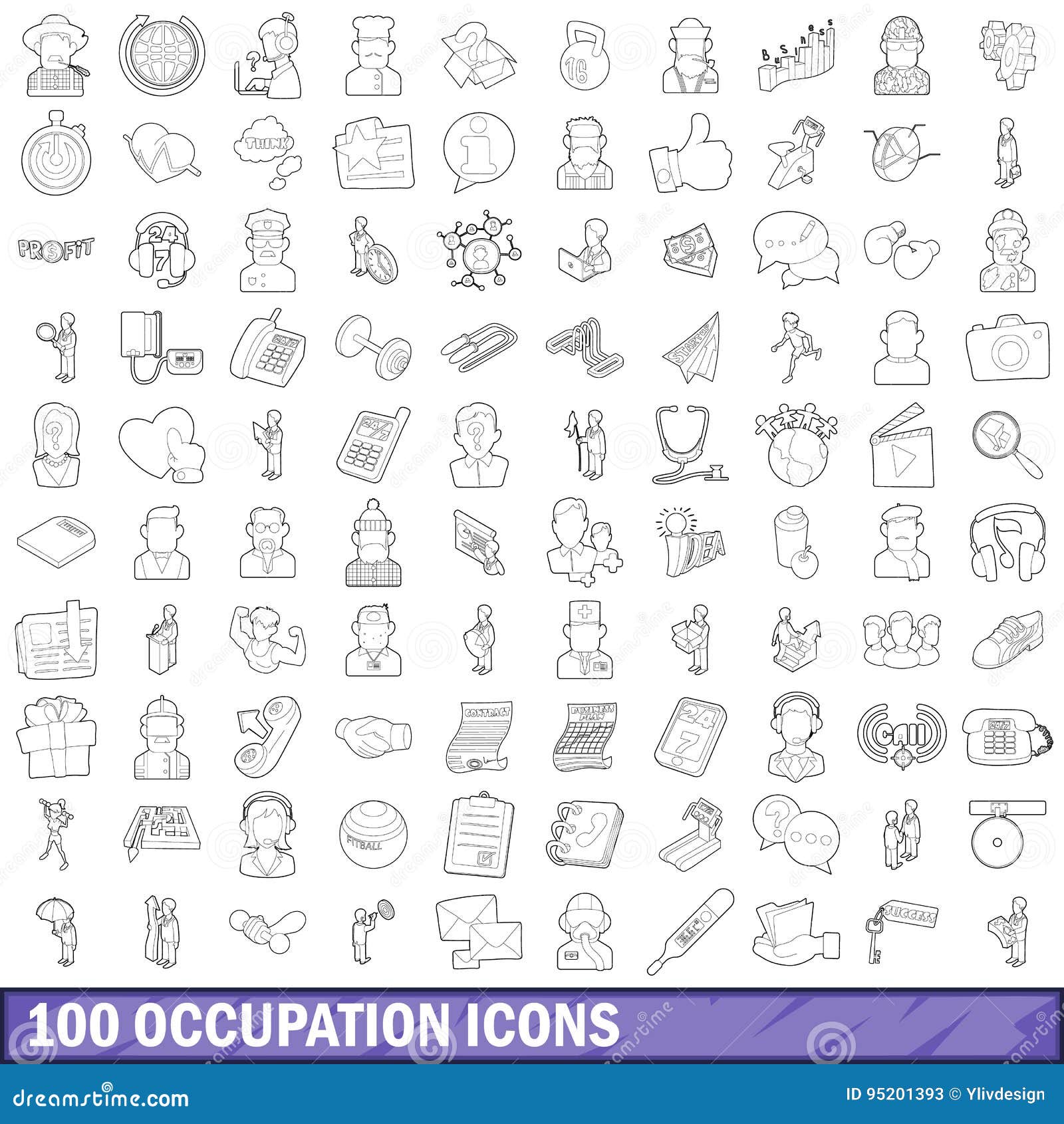 100 Occupation Icons Set, Outline Style Stock Vector - Illustration of ...